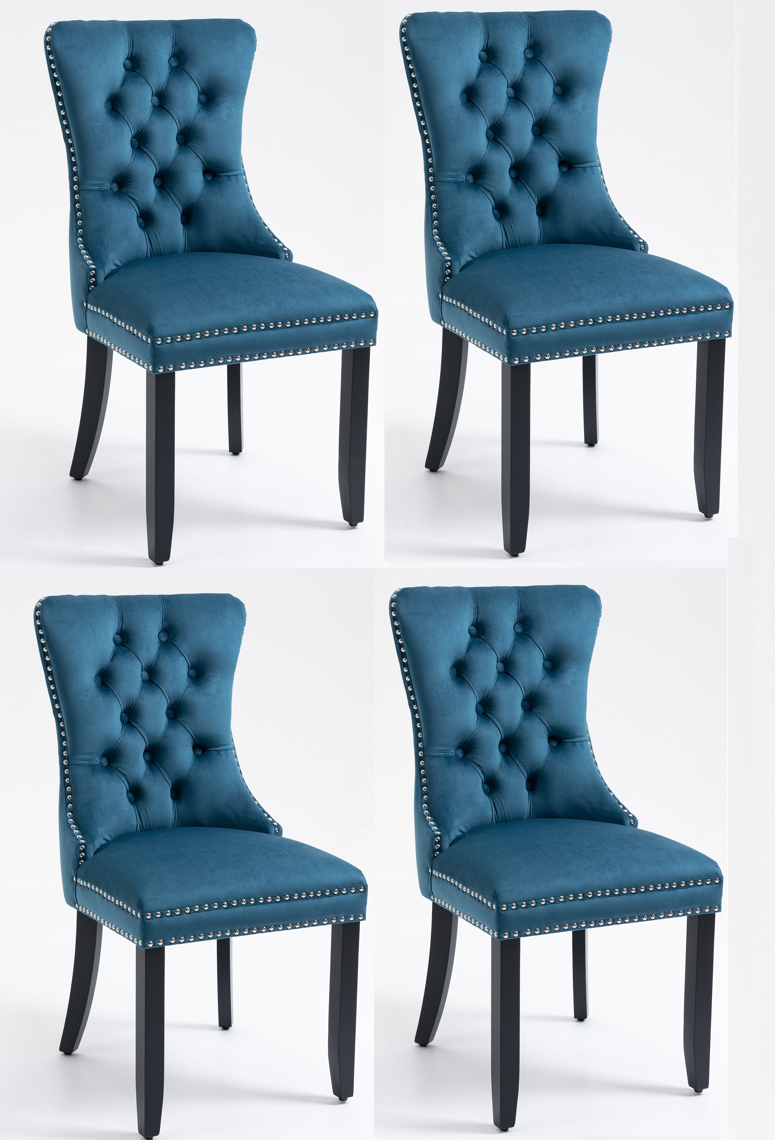Set of 4 Dining Chairs Leisure Padded Chair, Tufted Solid Wood Velvet ...