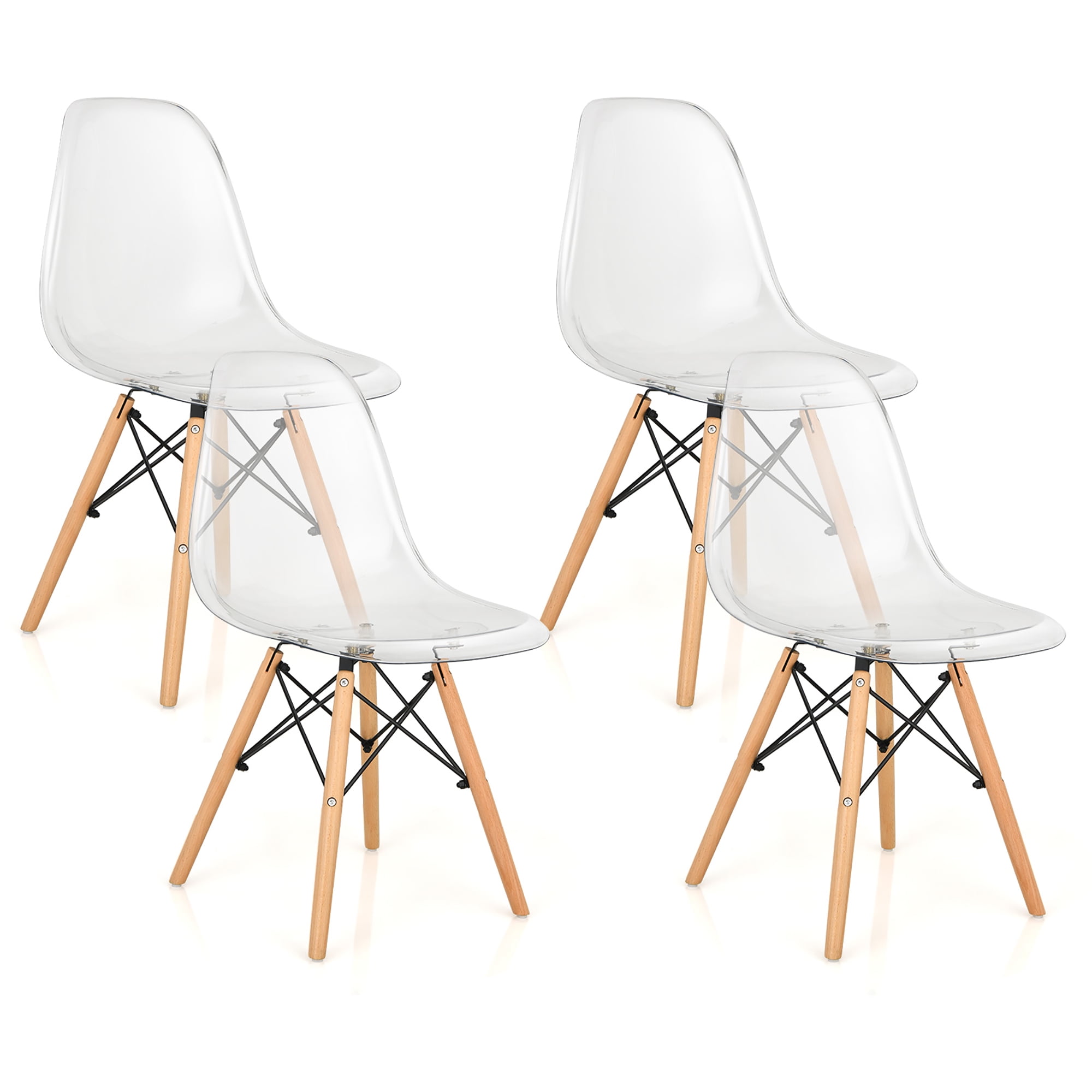 Set of 4 Kitchen Dining Chairs, Modern Plastic Shell Side Chair with ...