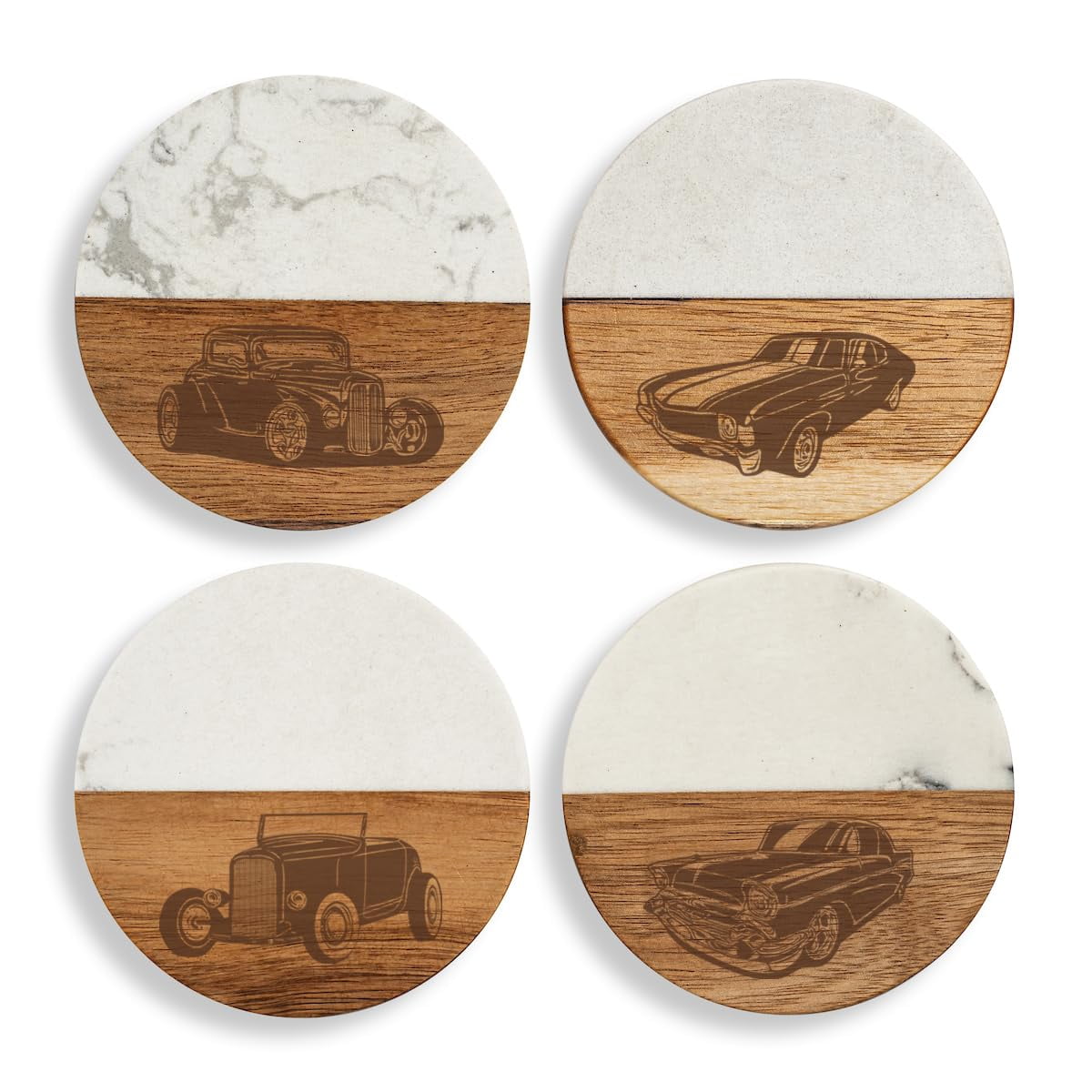 Set of 4 Drink Coasters with Holder Gift Classic Cars Hotrod Collection ...
