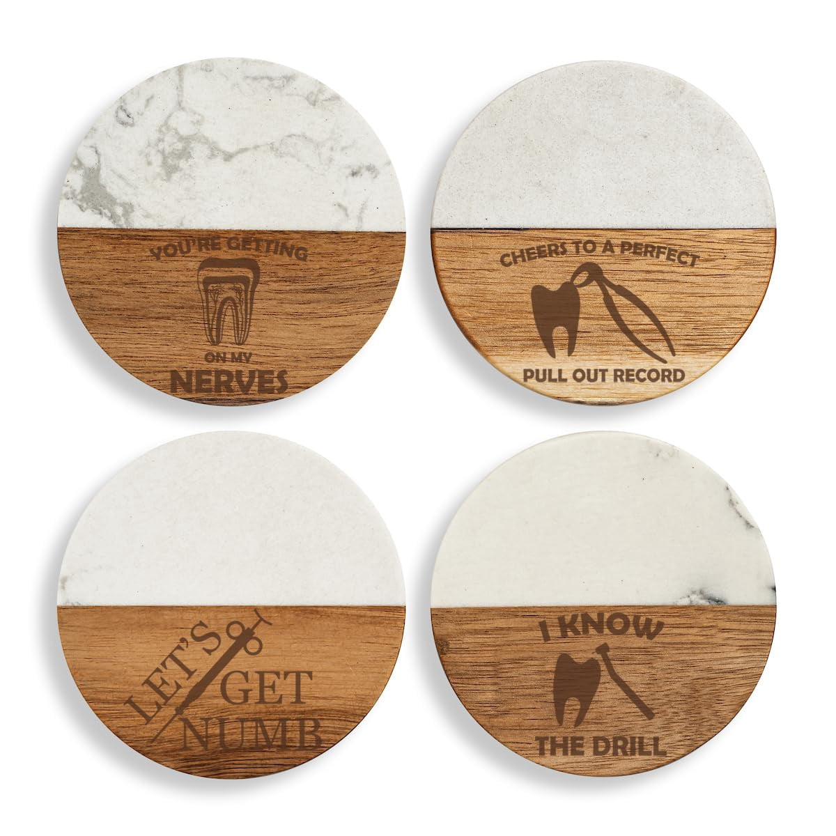 Set of 4 Drink Coasters with Holder Gift Dental Dentist Collection 2 ...