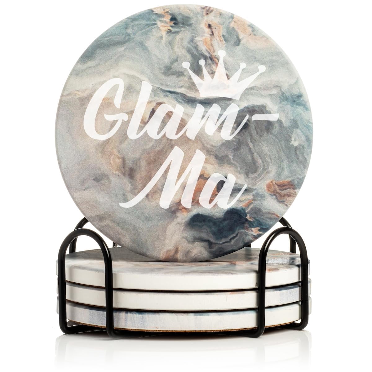 Set of 4 Drink Coasters with Holder Gift Glam-Ma Mom Mother Grandmother ...