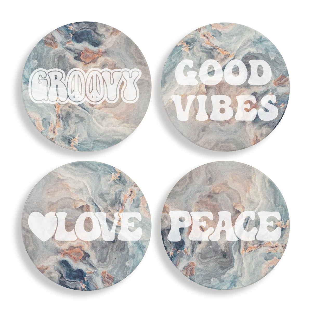 Set of 4 Drink Coasters with Holder Gift Hippie Peace Love Collection ...