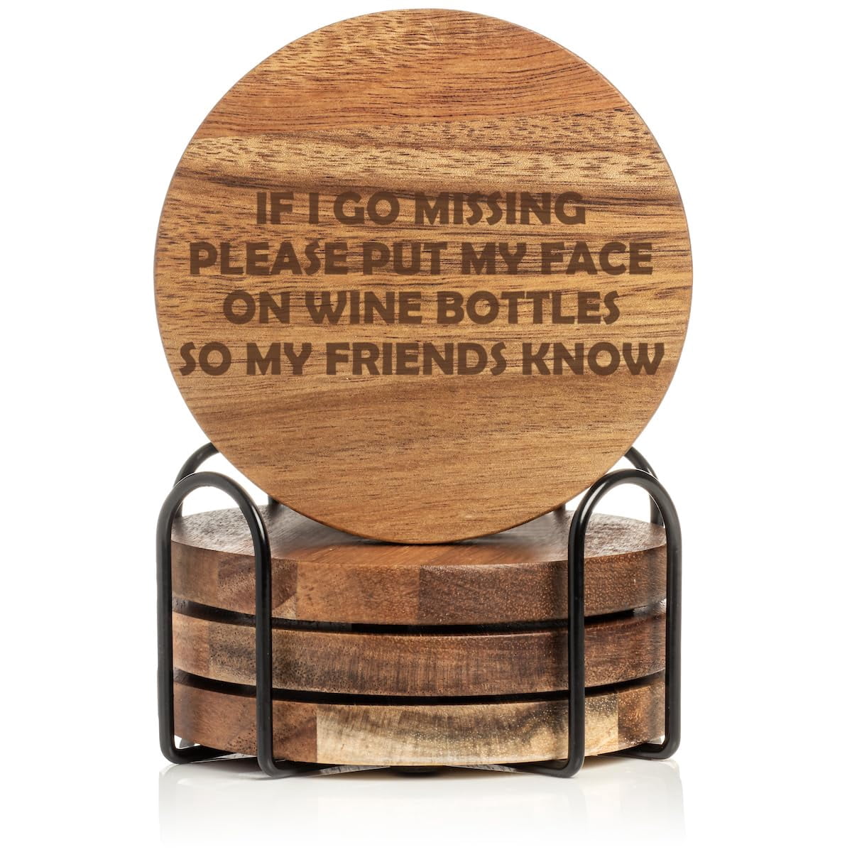 Set of 4 Drink Coasters with Holder Gift If I Go Missing Put My Face On ...
