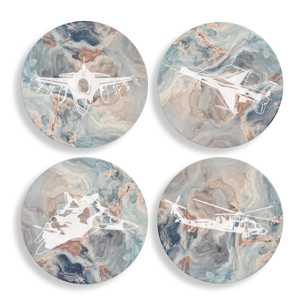 Set of 4 Drink Coasters with Holder Gift Military Aviation Military ...