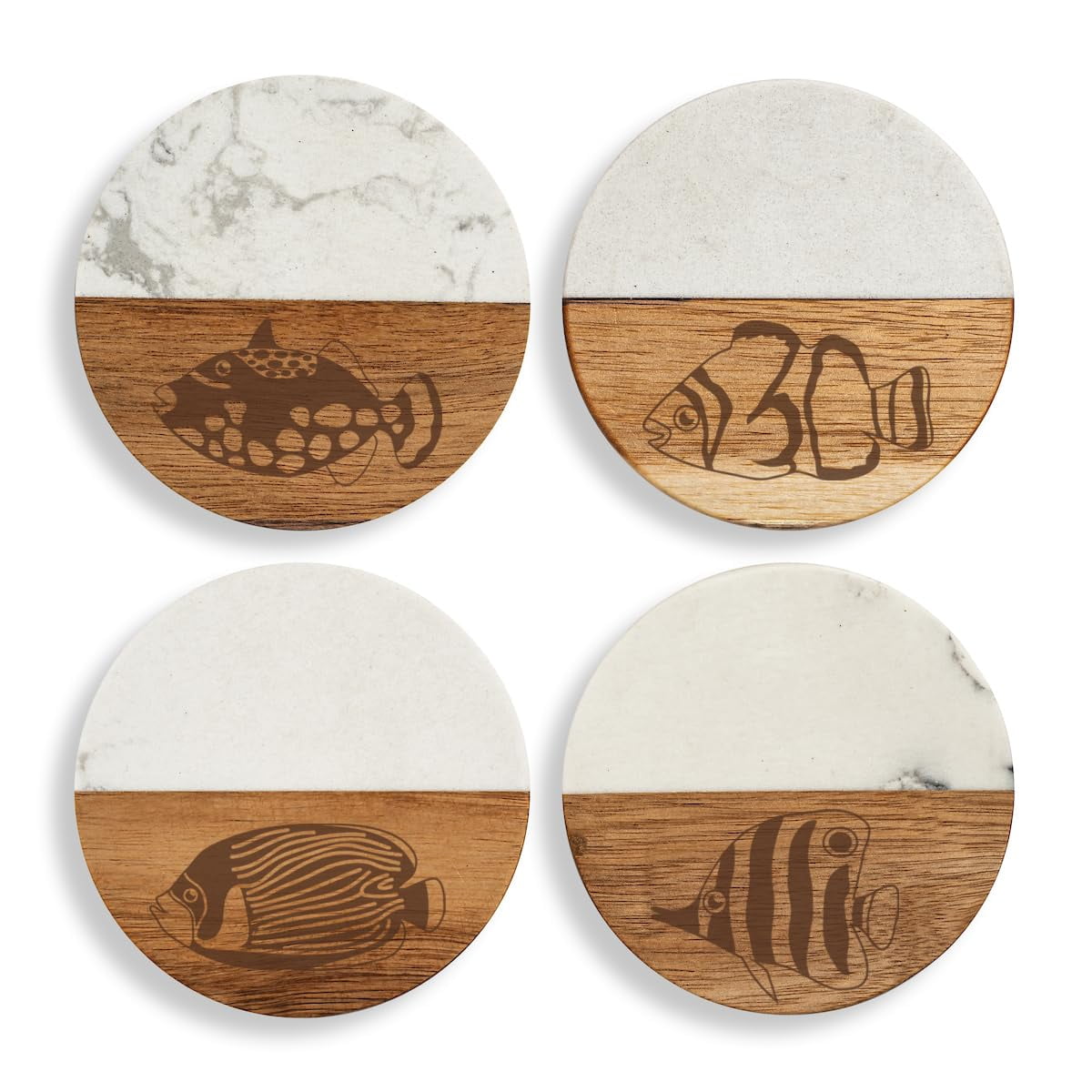 Set of 4 Drink Coasters with Holder Gift Salt Water Fish Sea Collection ...