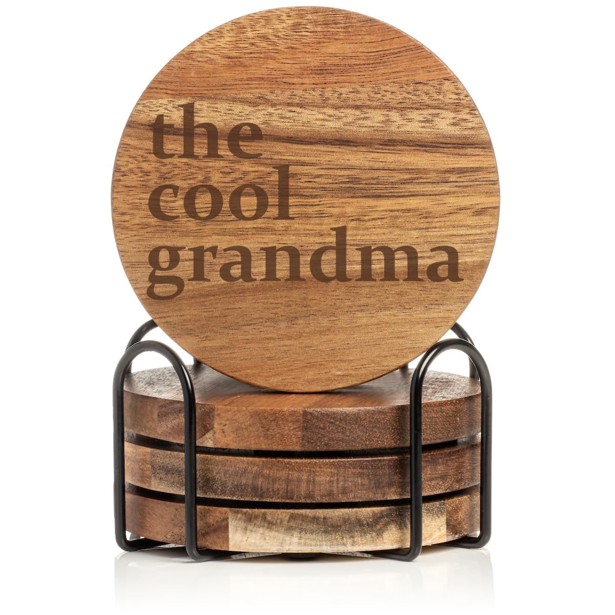 Set of 4 Drink Coasters with Holder Gift The Cool Grandma for ...