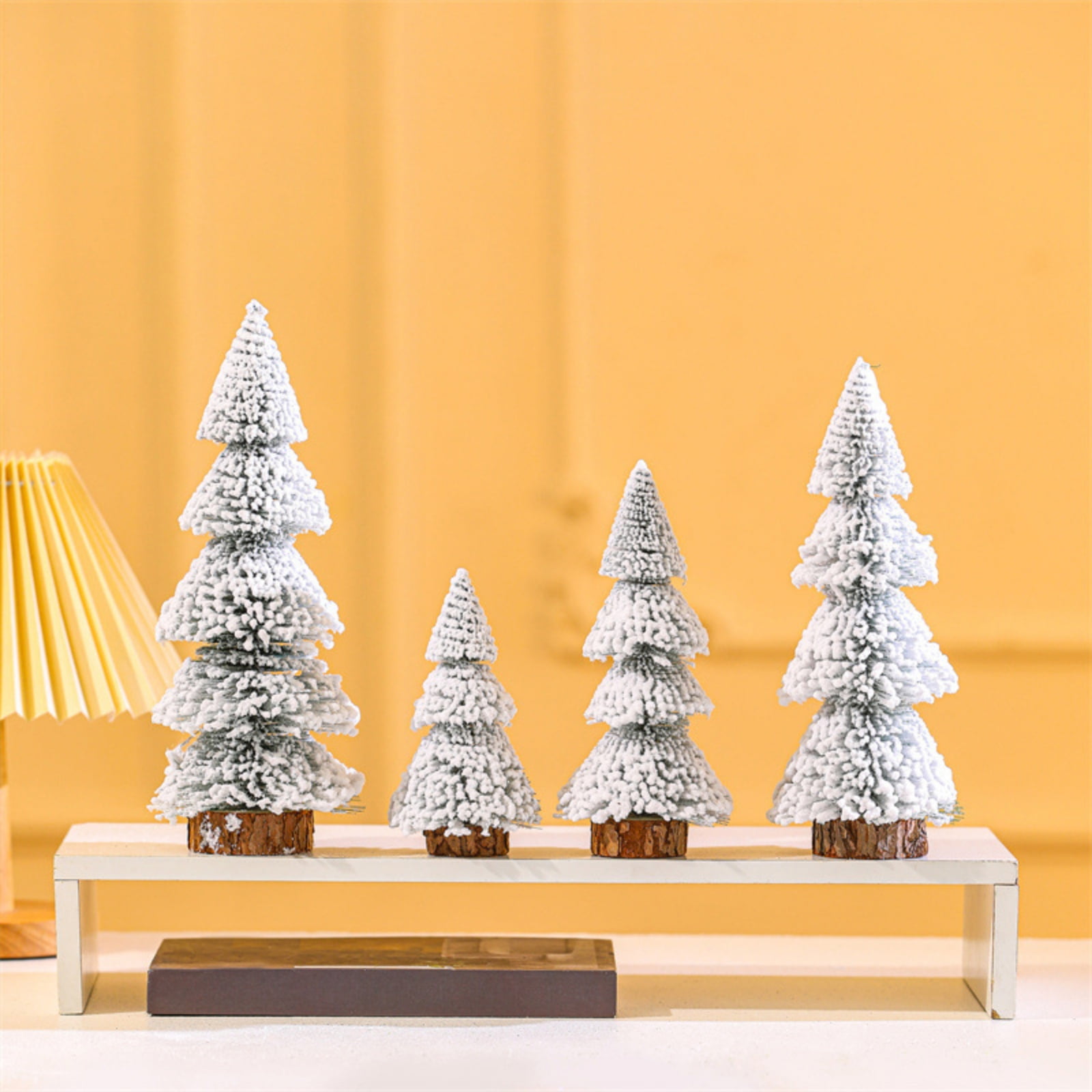 Set of 4 Elegant White Cedar Desktop Christmas Trees for Festive ...