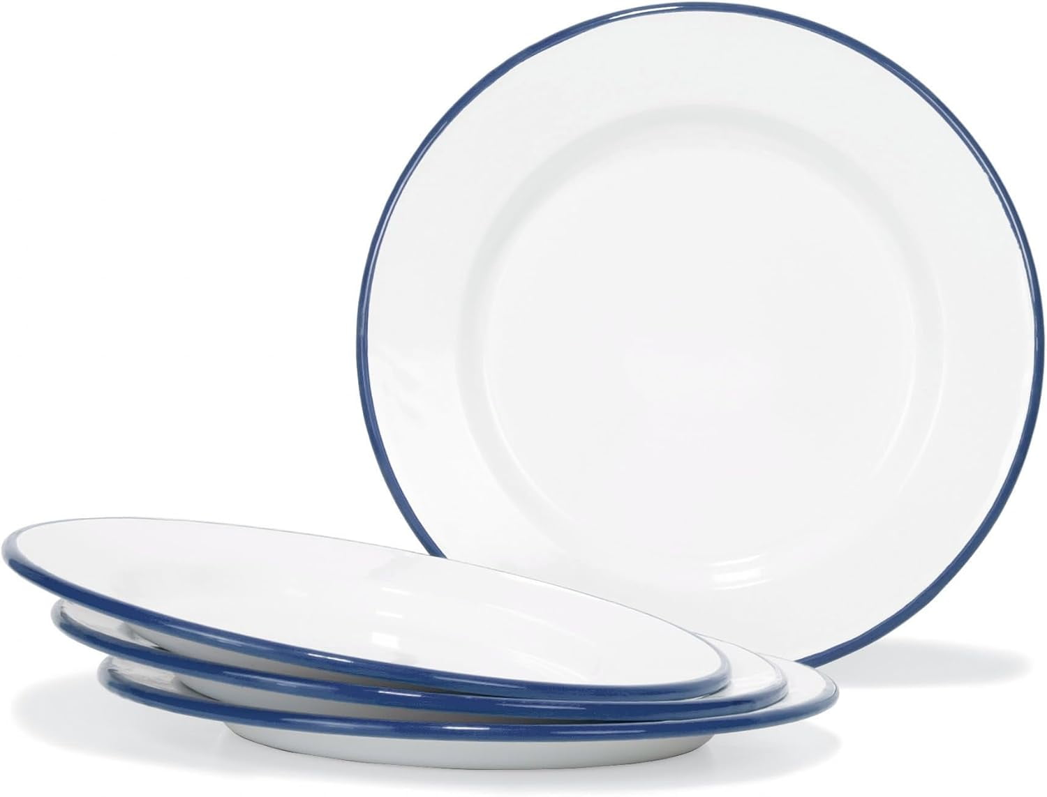 Set of 4 Enamelware Metal Classic 10" Round Dinner Plate, Solid White ...