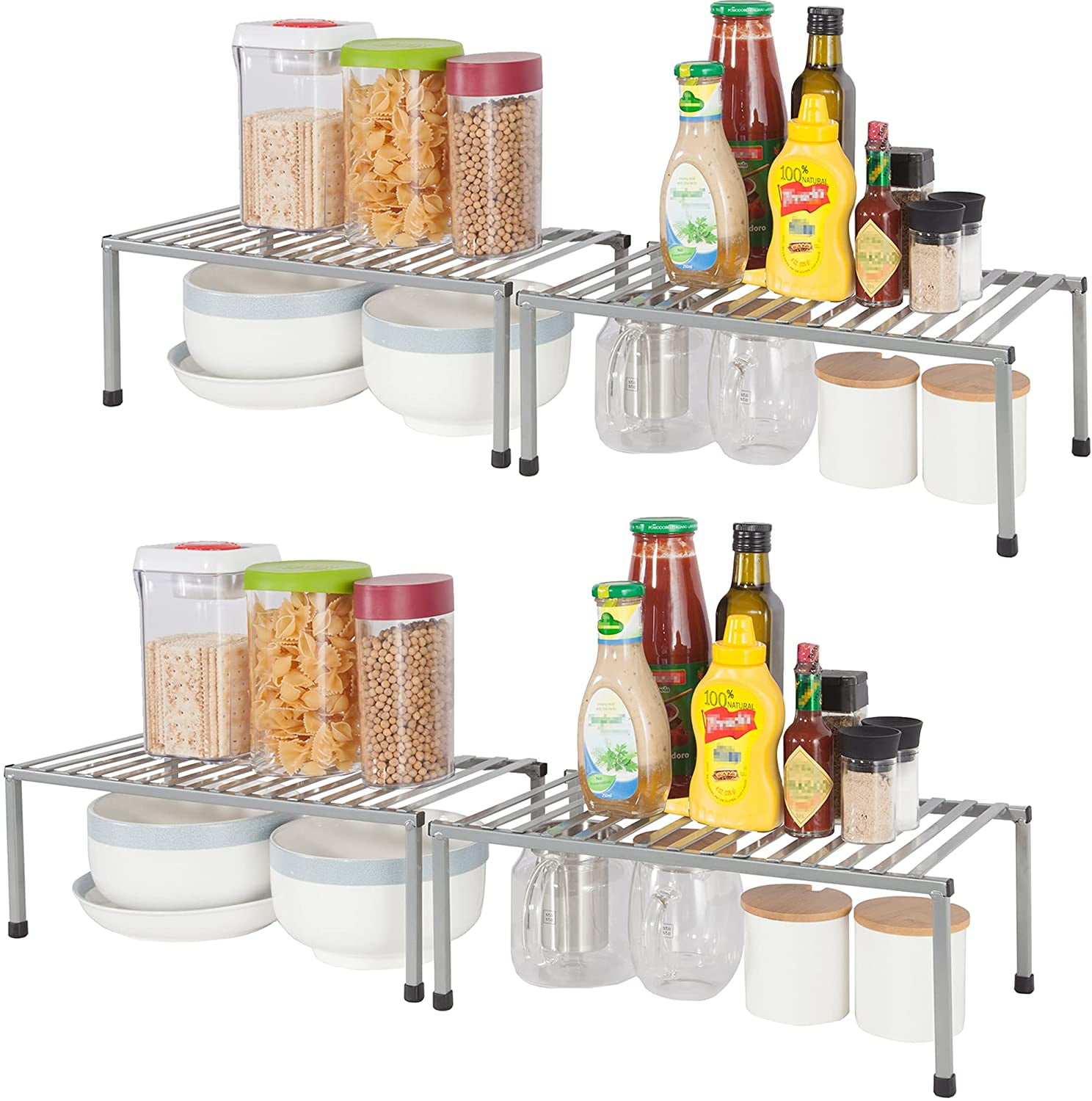 Set of 4 Expandable Kitchen Rack Wire Shelf Organizer Adjustable Metal ...