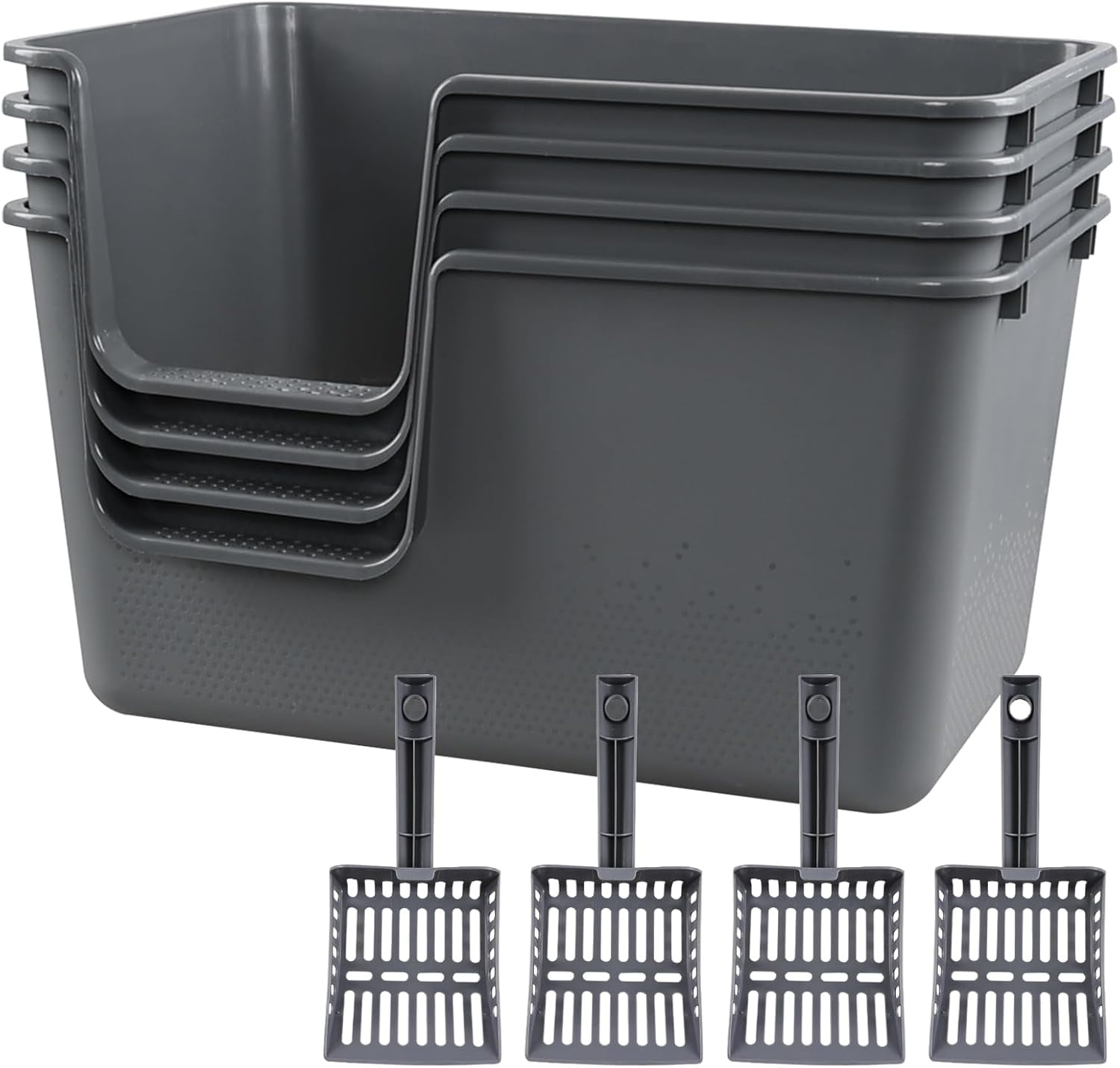 Set of 4 Extra Large Cat Litter Box, Low Entry Senior Litter Pen for ...