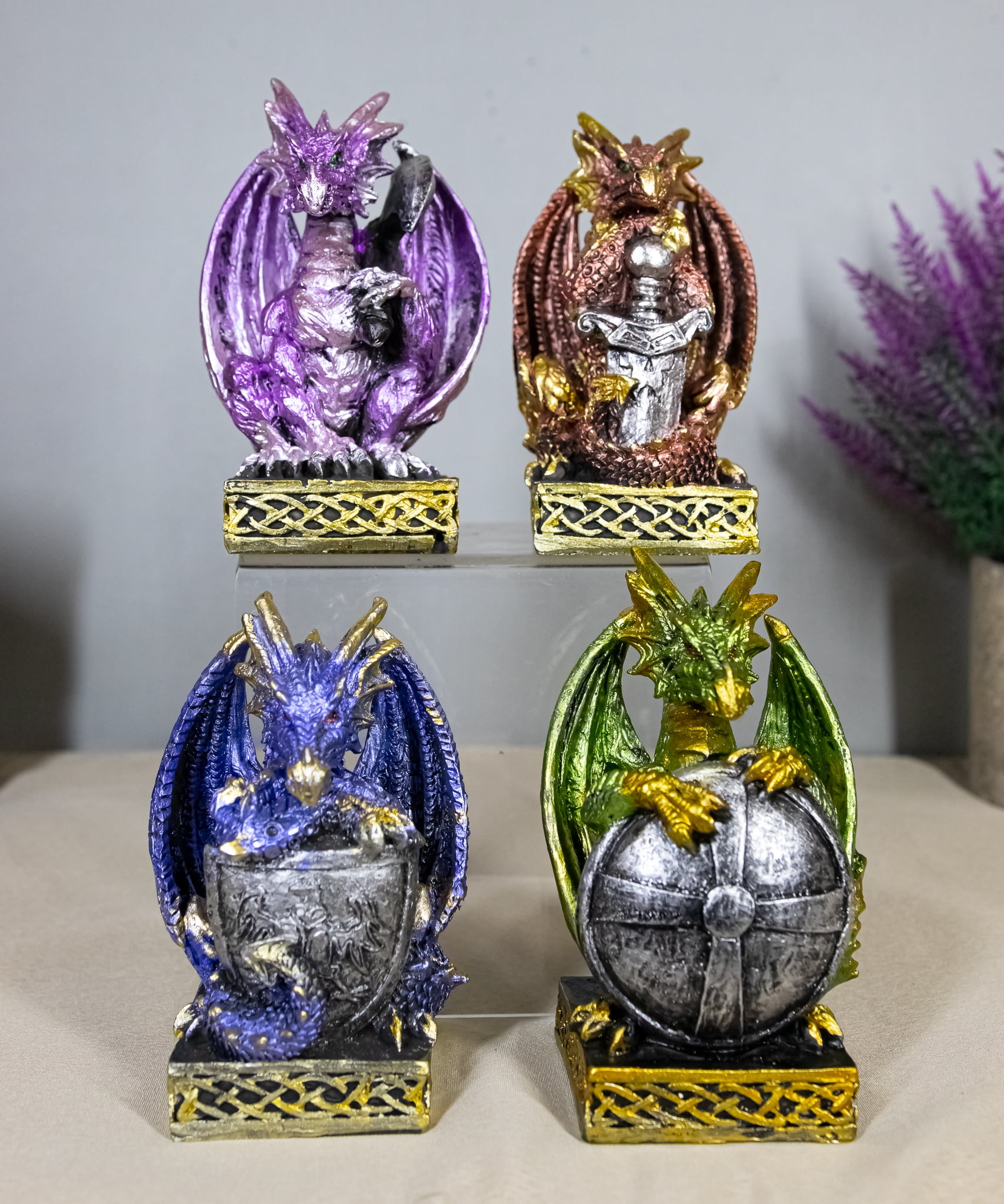 Set of 4 Fantasy Metallic Colorful Miniature Alchemy Battle Dragons ...