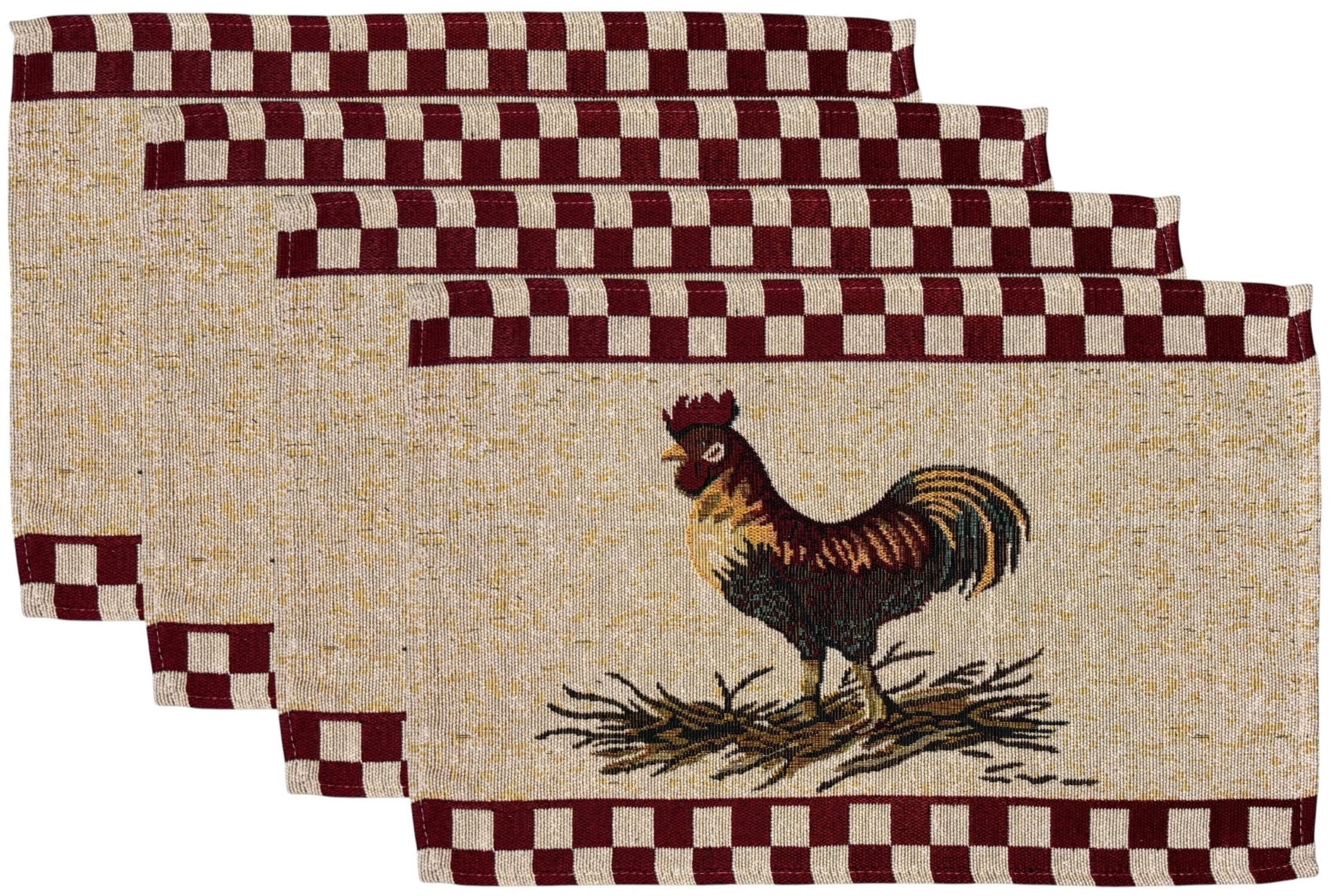 Set of 4, Farmhouse Rooster Design Tapestry placemats for Kitchen ...