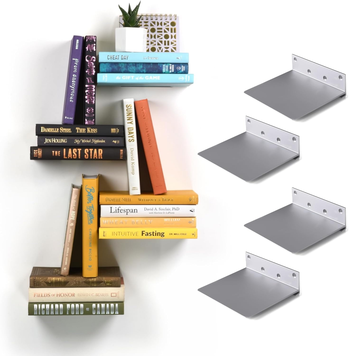 (Set of 4)Floating Invisible Bookshelf Wall Mounted - Aluminum - Turn ...