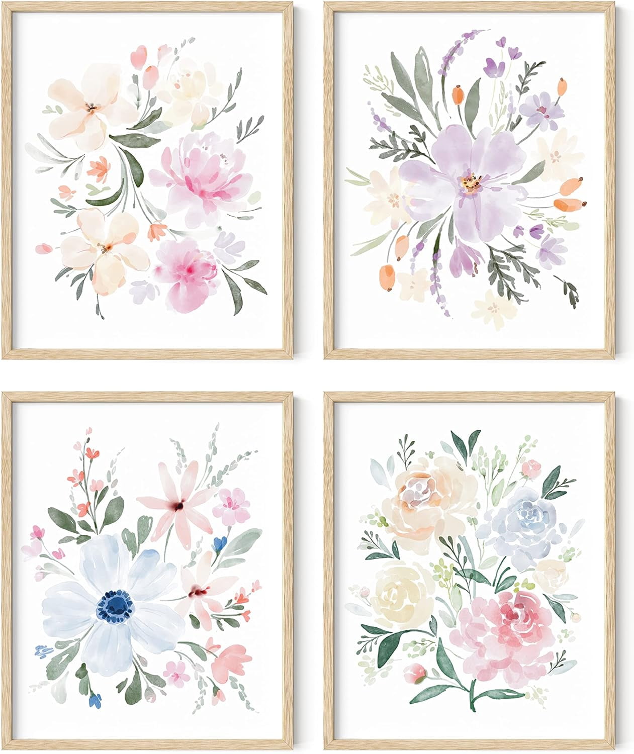 - Set of 4 Flower Poster, Wall Decor, Floral Prints, Wall flower ...