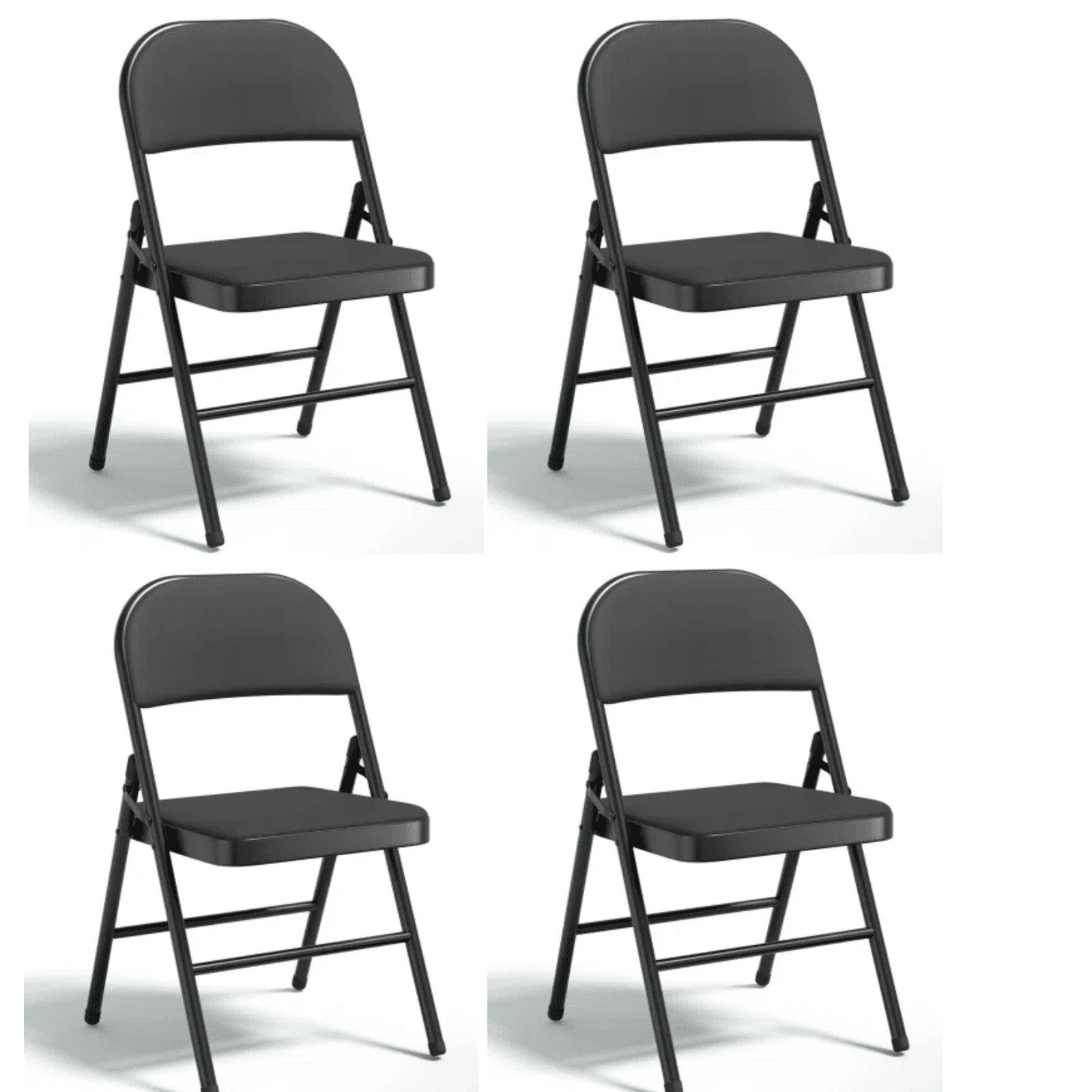 Set of 4 Folding Chairs with Padded Seats and Backs, Black Metal Frame ...