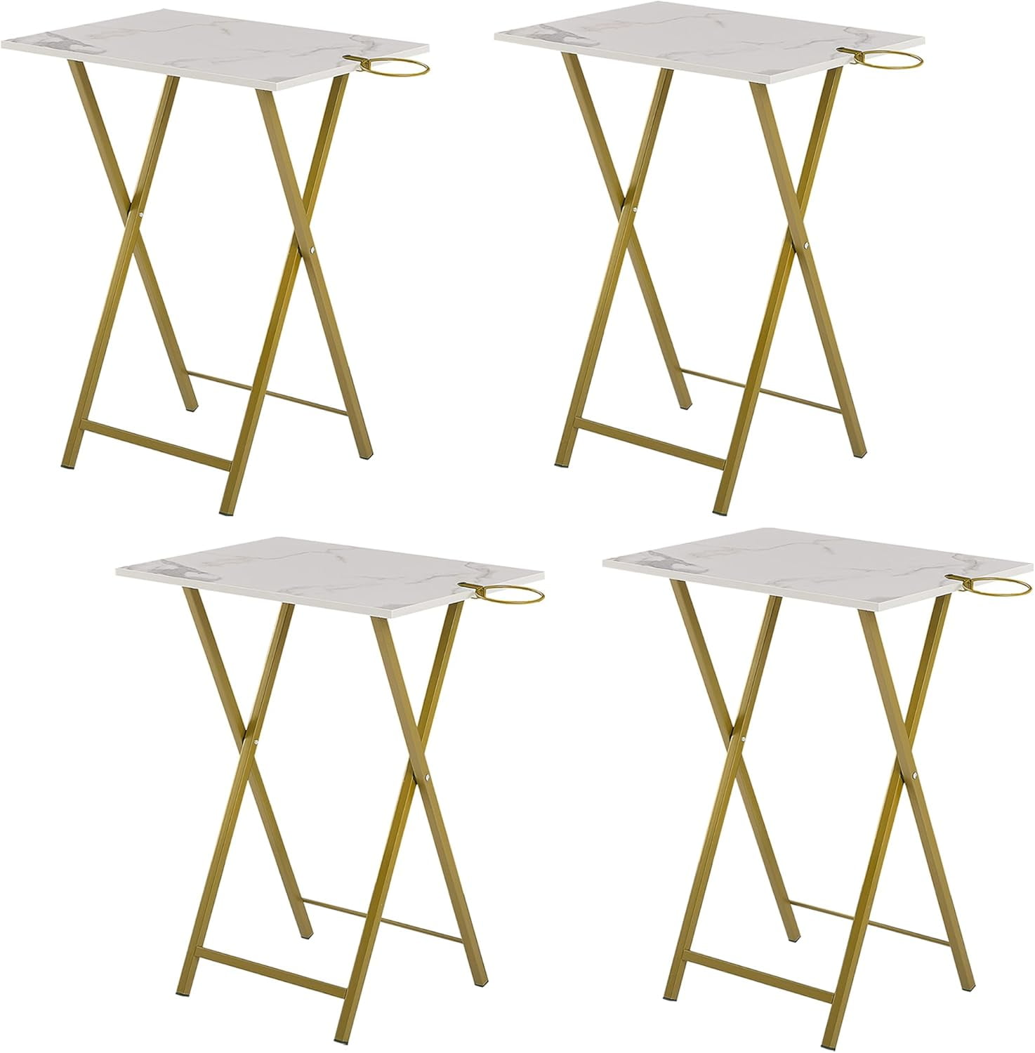 Set of 4 Folding TV Tray Tables with Cup Holders for Eating, Portable ...