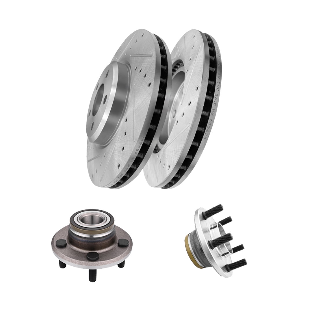 Set of 4 Front Drilled Slotted Brake Disc Rotors-Wheel Hub Bearing ...