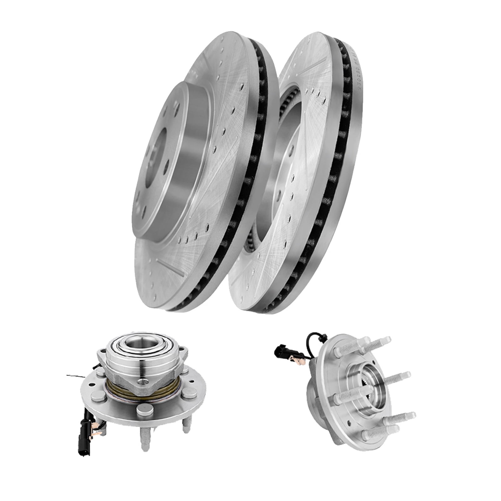 Set of 4 Front Drilled Slotted Brake Disc Rotors-Wheel Hub Bearing ...