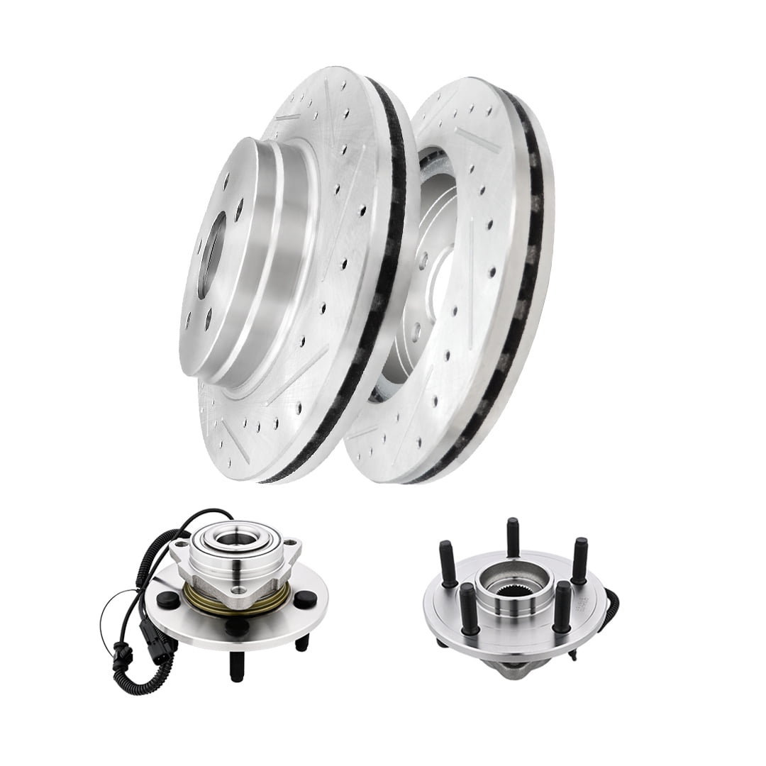 Set of 4 Front Drilled Slotted Disc Brake Rotors-Wheel Hub Bearing ...