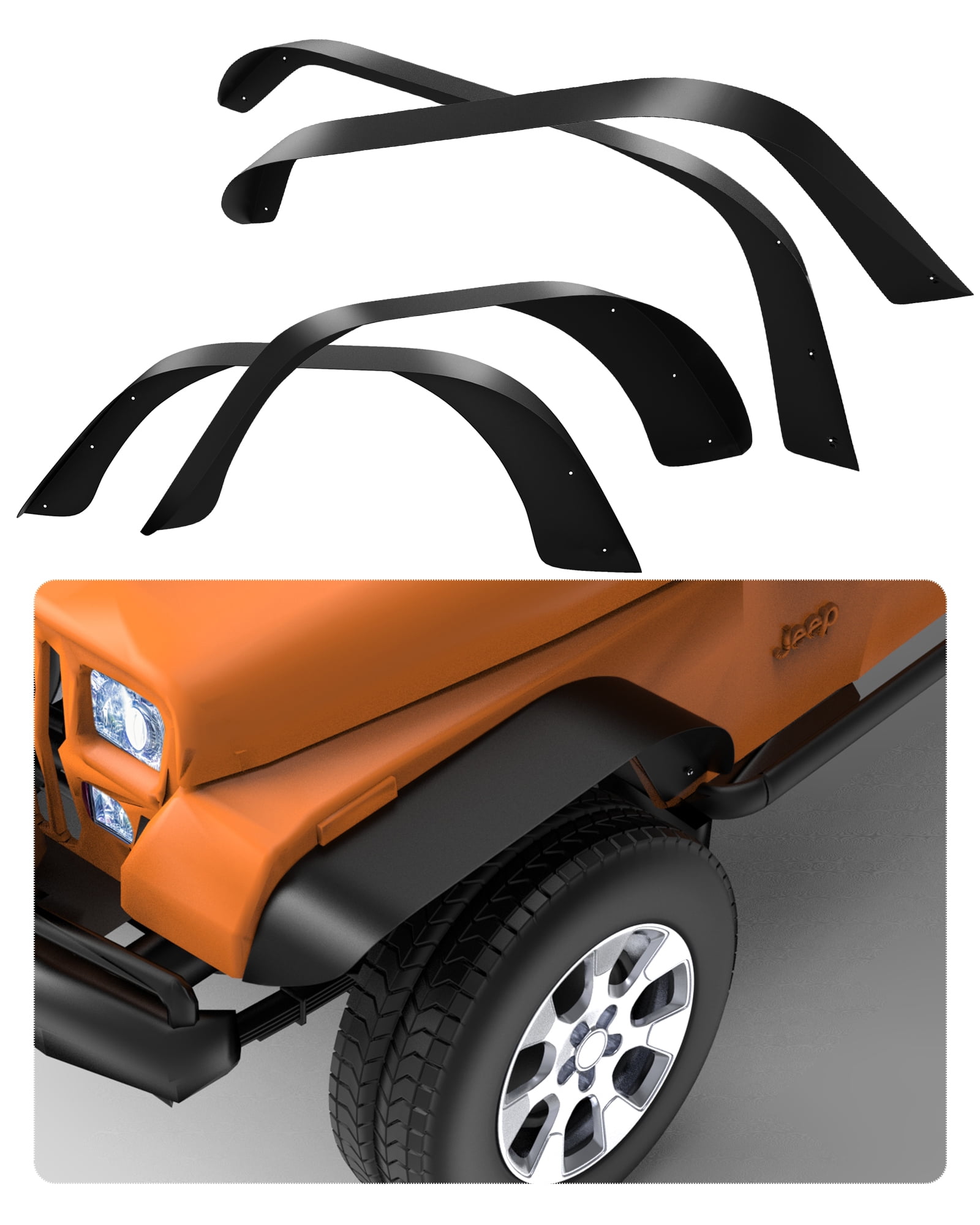 Set of 4 Front & Rear Fender Flares Compatible with 1987-1995 Jeep ...