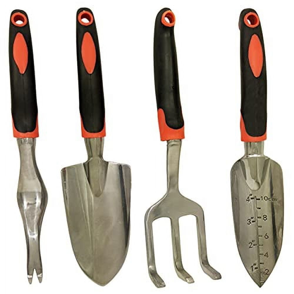 Set of 4 Gardening Tool Set - Transplant Trowel, Hand Cultivator Rake ...