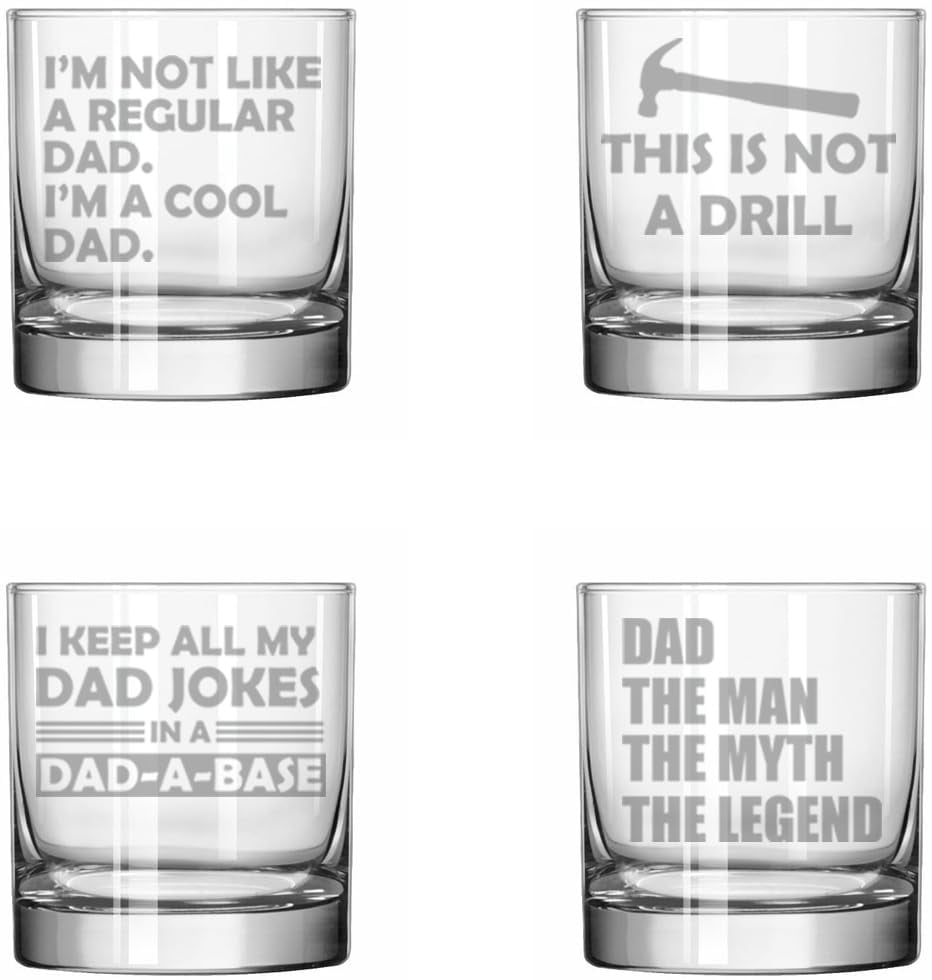 Set of 4 Glass 11 oz Rocks Whiskey Glass Gift Dad Collection Funny For ...