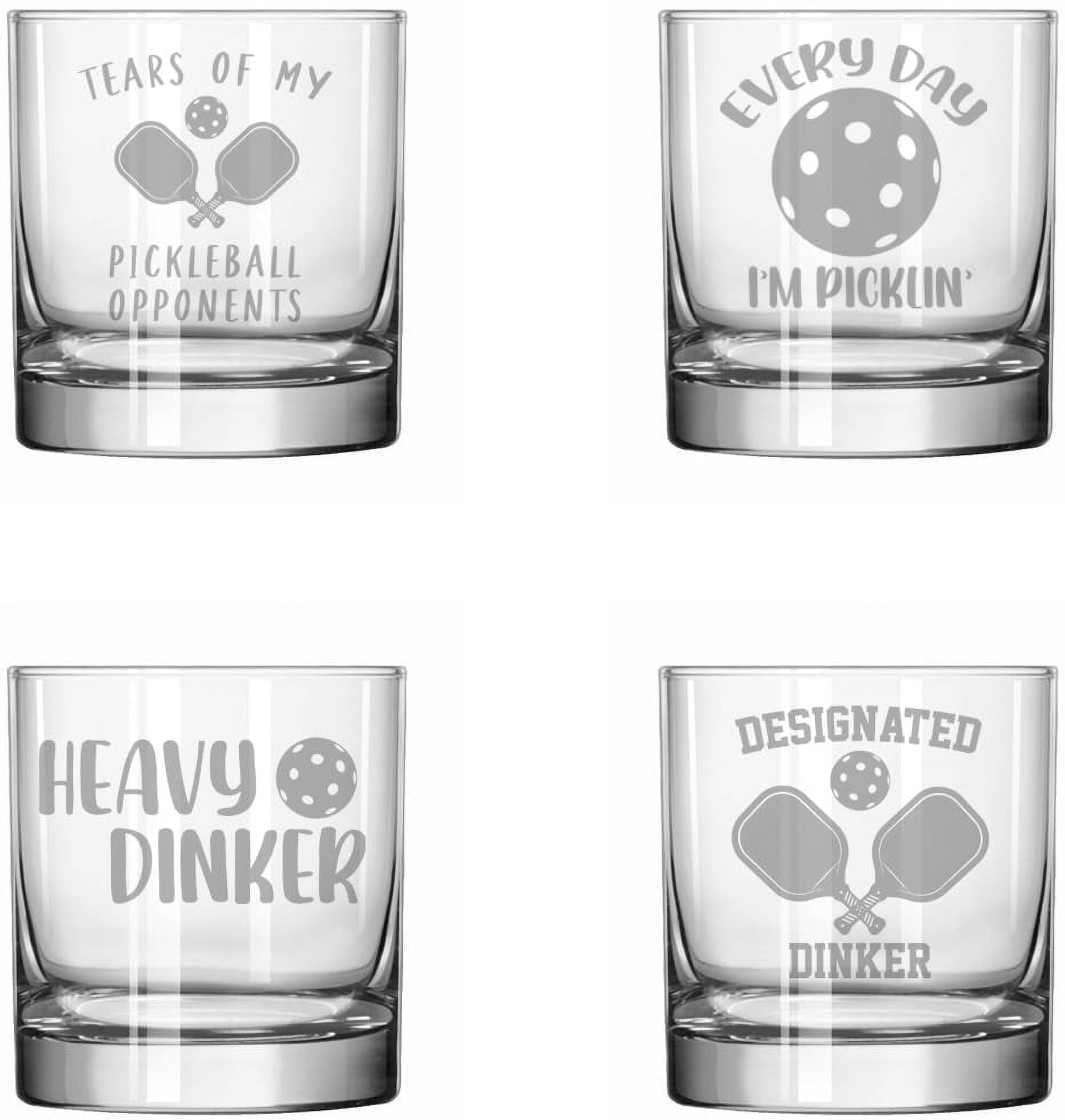 Set of 4 Glass 11 oz Rocks Whiskey Glass Gift Funny Pickleball ...