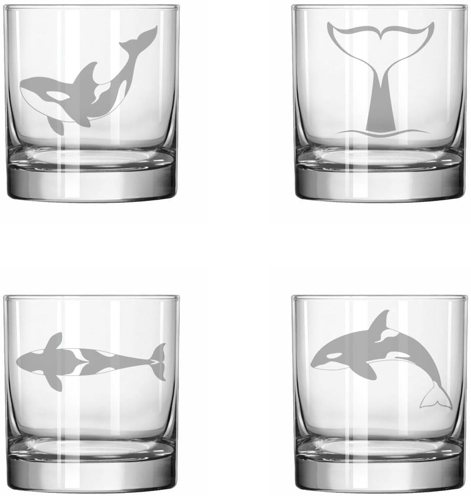 Set of 4 Glass 11 oz Rocks Whiskey Glass Gift Orca Killer Whale ...