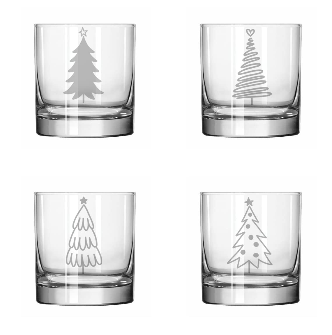 Set of 4 Glass 11 oz Rocks Whiskey Old Fashioned Stylized Christmas ...