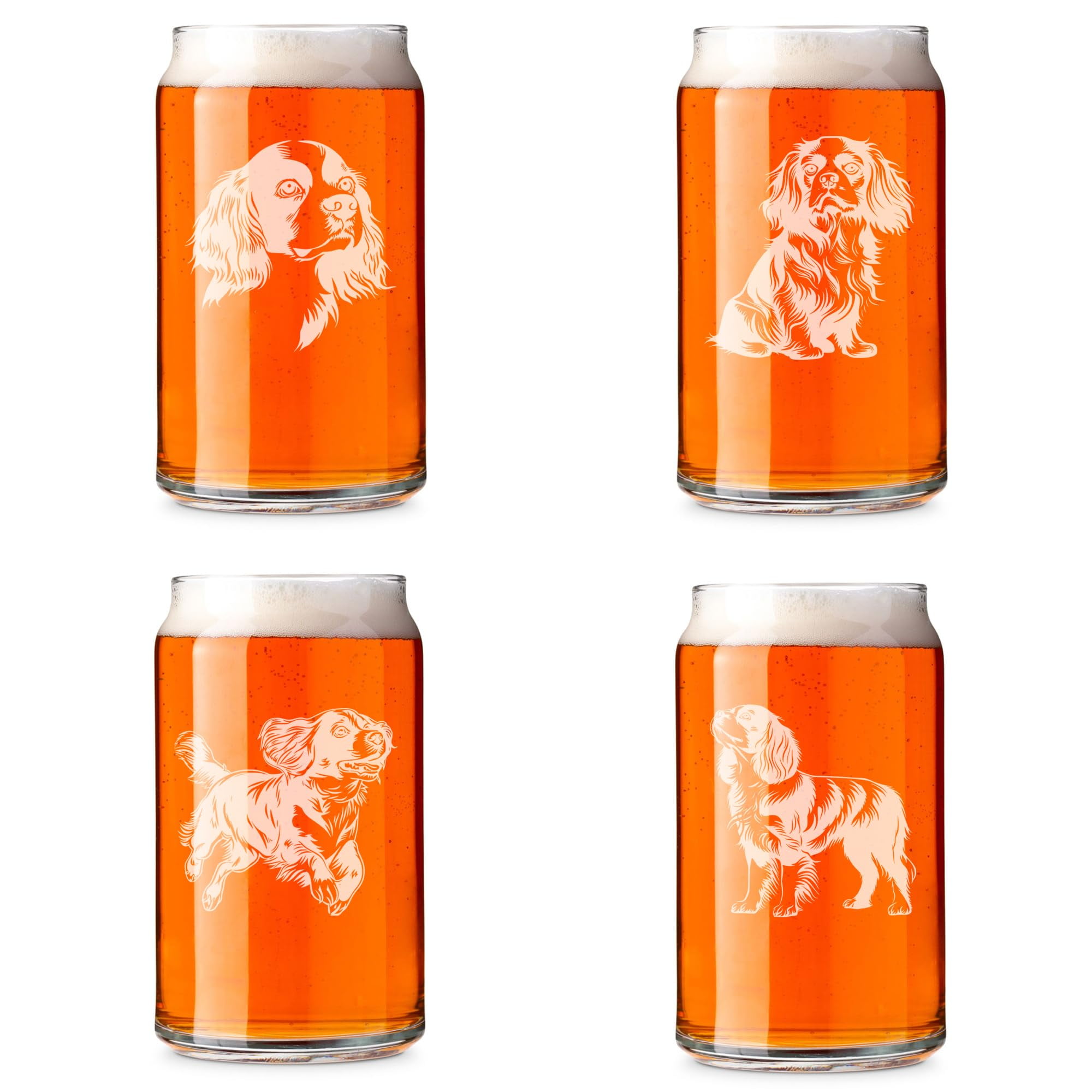 Set of 4 Glass 16 oz Beer Can Glass Gift Cavalier King Charles Spaniel ...