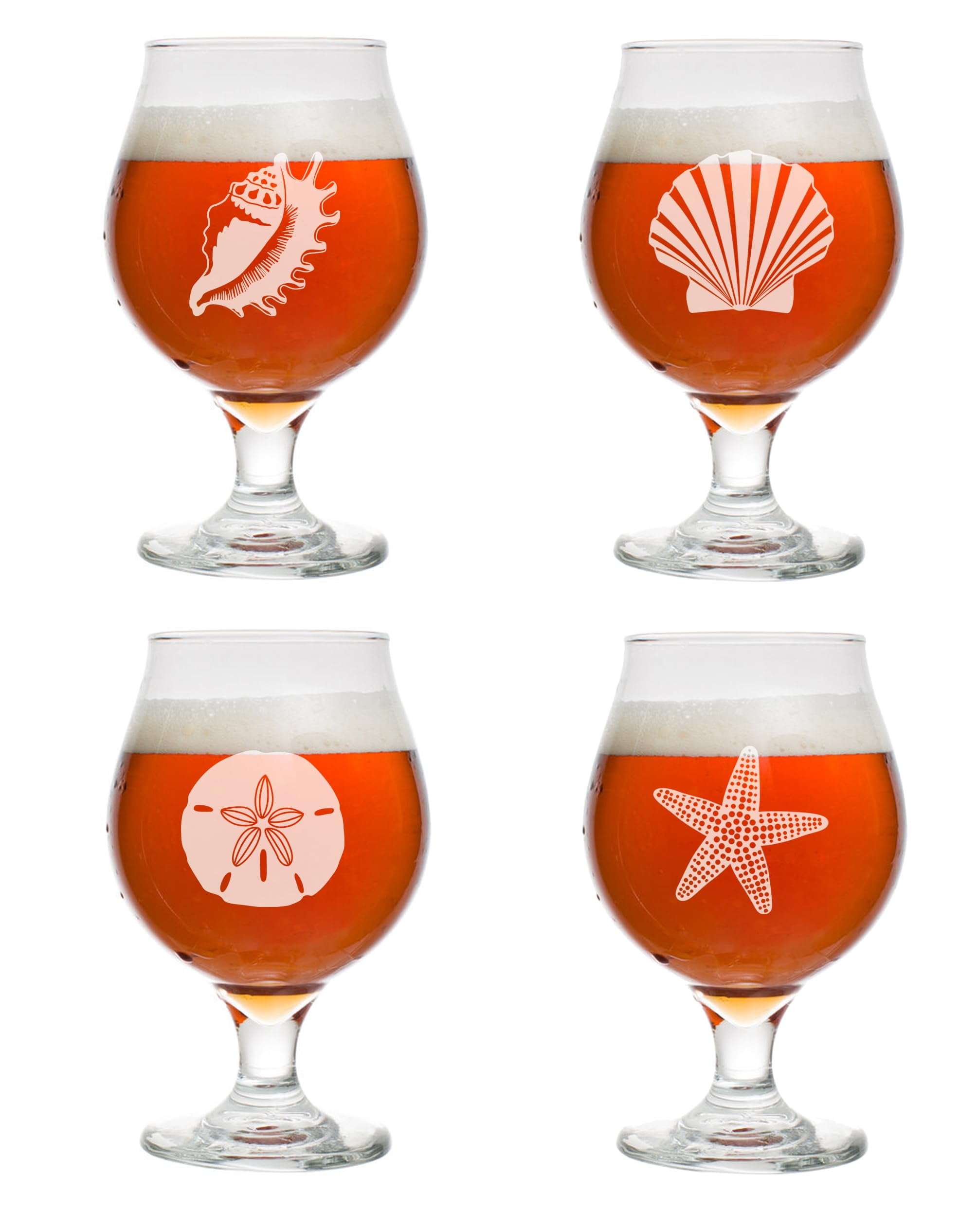 Set of 4 Glass 16 oz Belgian Beer Tulip Stemmed Beer Glass Seashore Sea ...