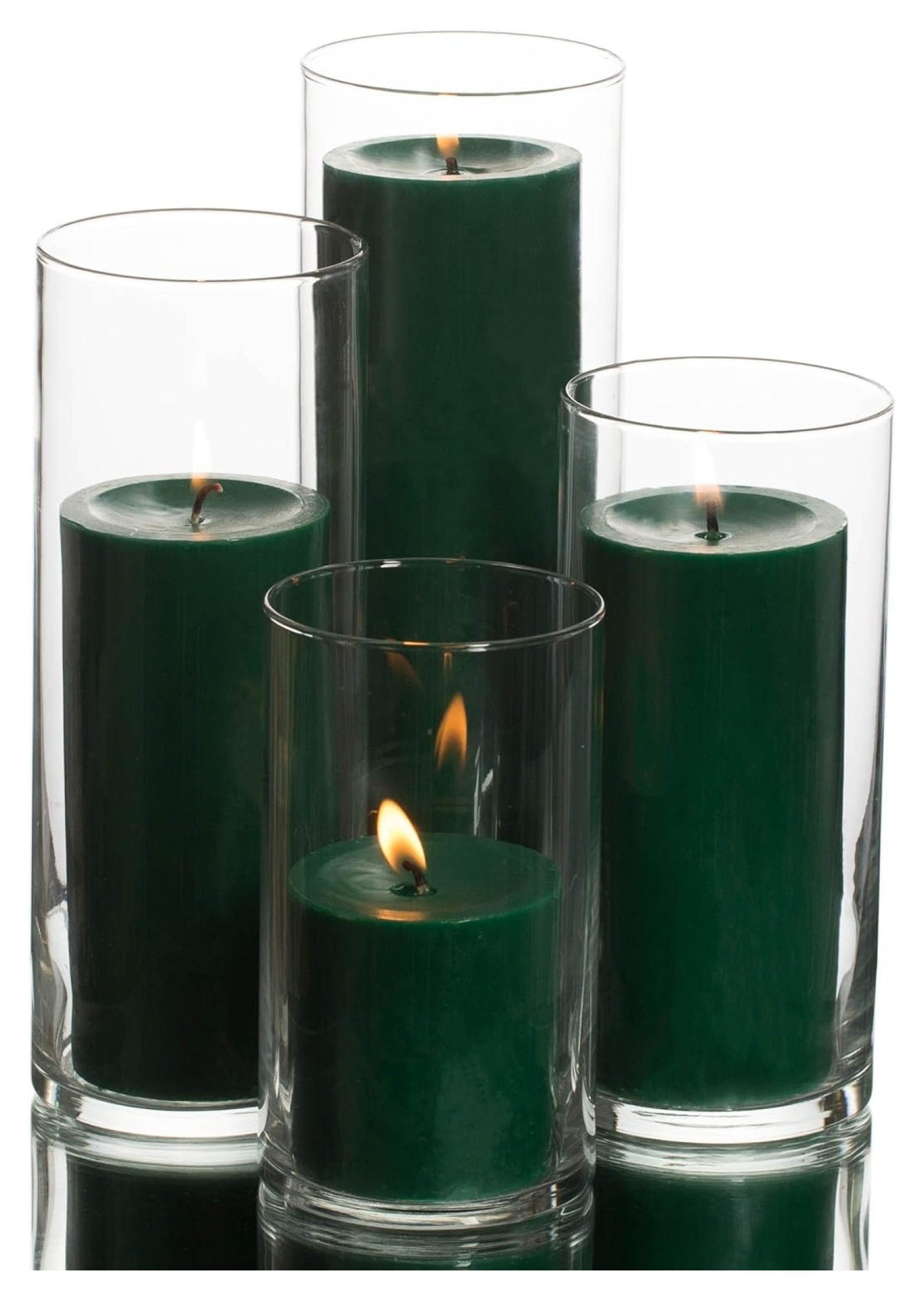 Set of 4 Glass Eastland Cylinder Vases and 4 Deng rui Pillar Candles 3" Dark Green - Walmart.com