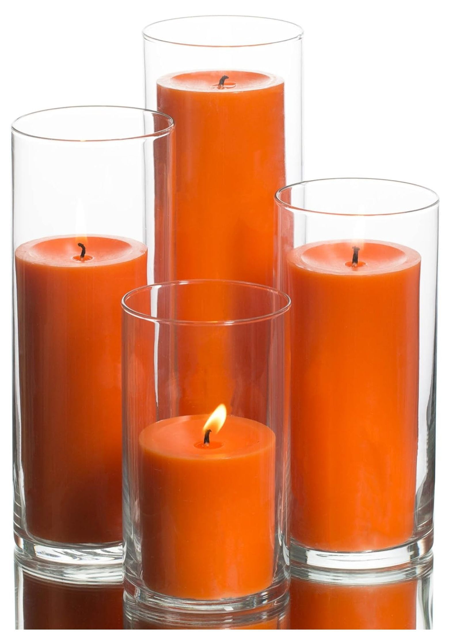 Set of 4 Glass Eastland Cylinder Vases and 4 Deng rui Pillar Candles 3" Orange - Walmart.com