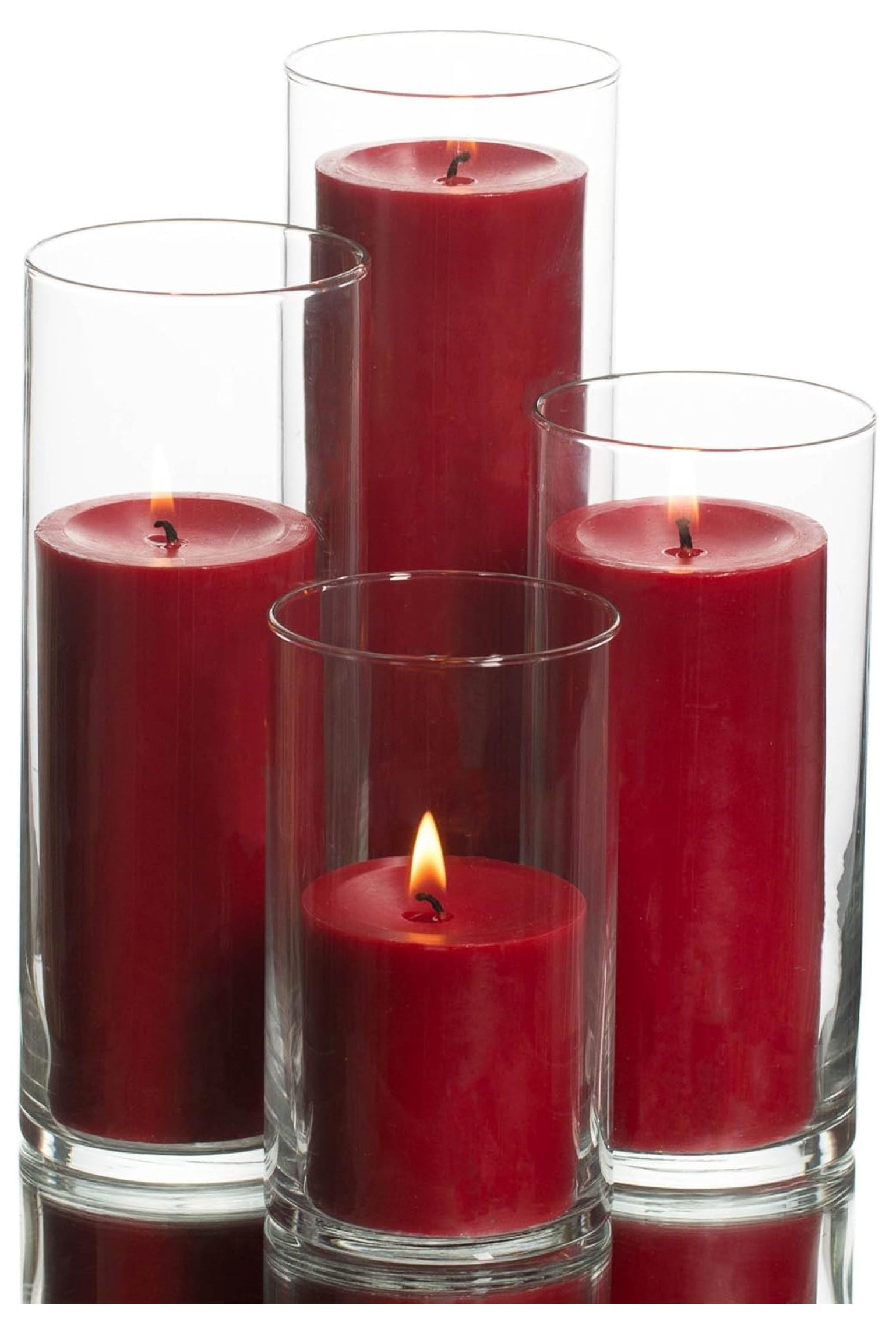Set of 4 Glass Eastland Cylinder Vases and 4 Deng rui Pillar Candles 3" Red - Walmart.com