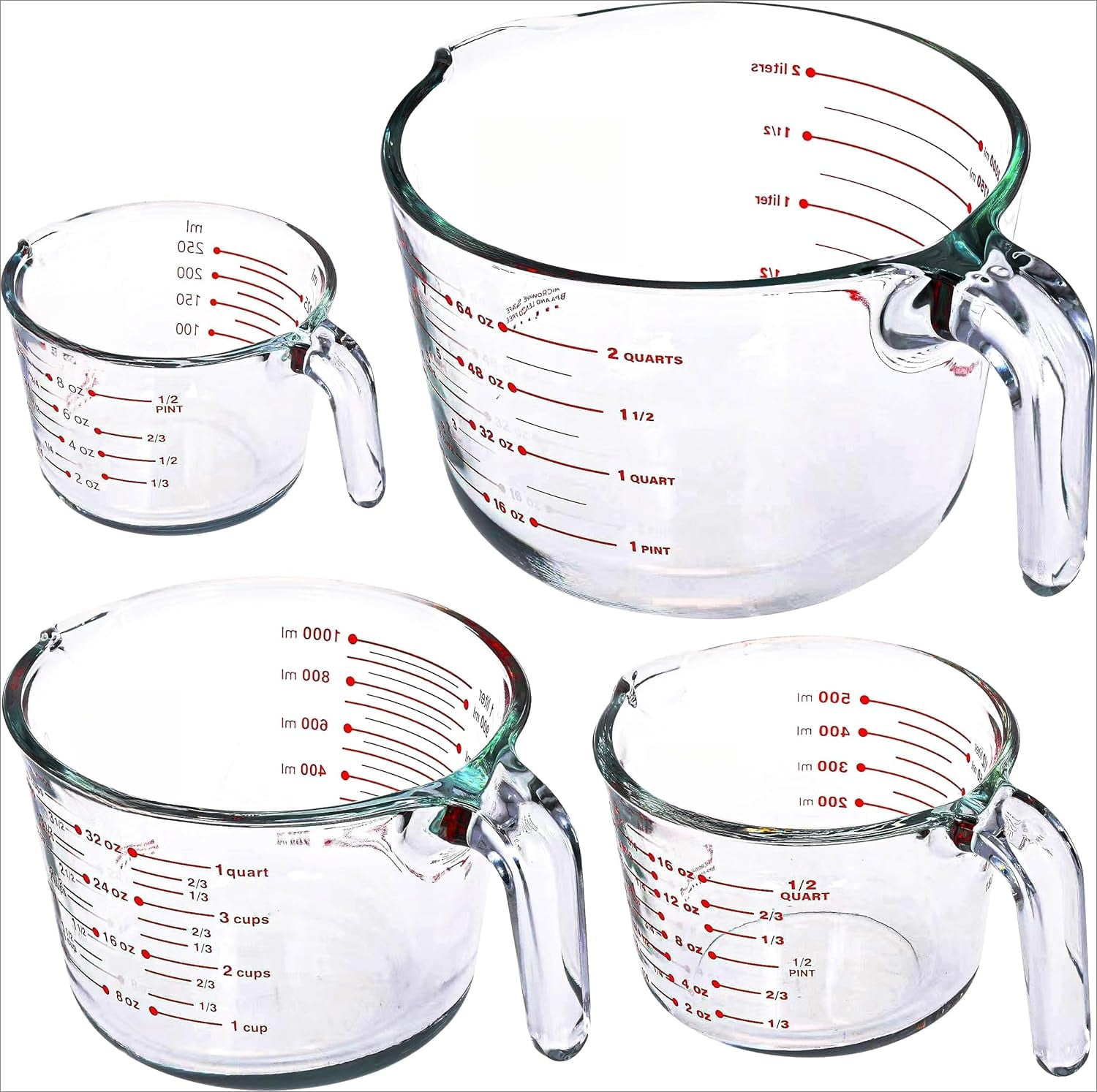 Glass Measuring Cups Set - 1/2/4/8 Cup Sizes, for Kitchen Mixing ...