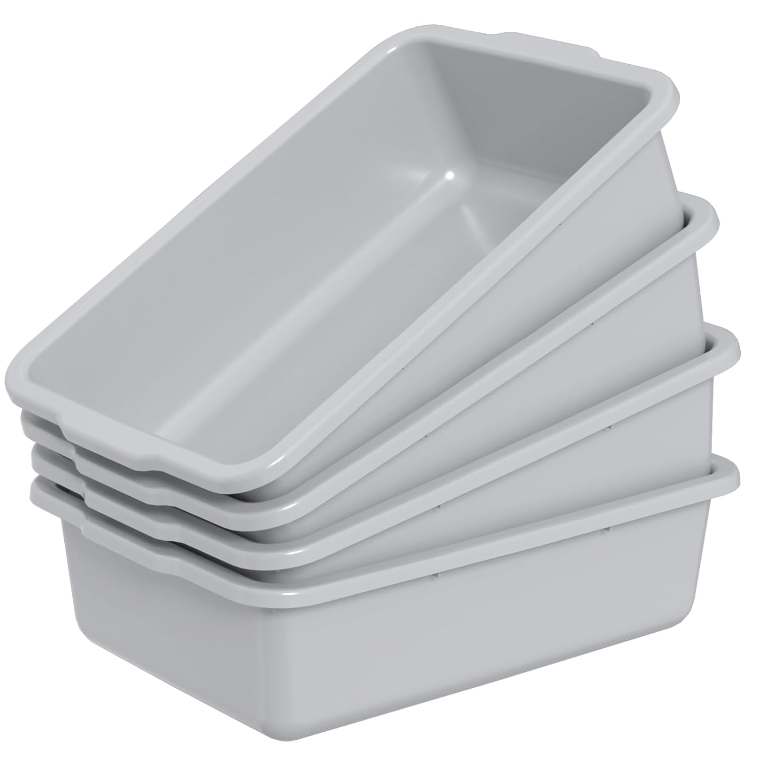 Set of 4 Gray Food Service Bus Tubs, 32 L Plastic Commercial Utility ...