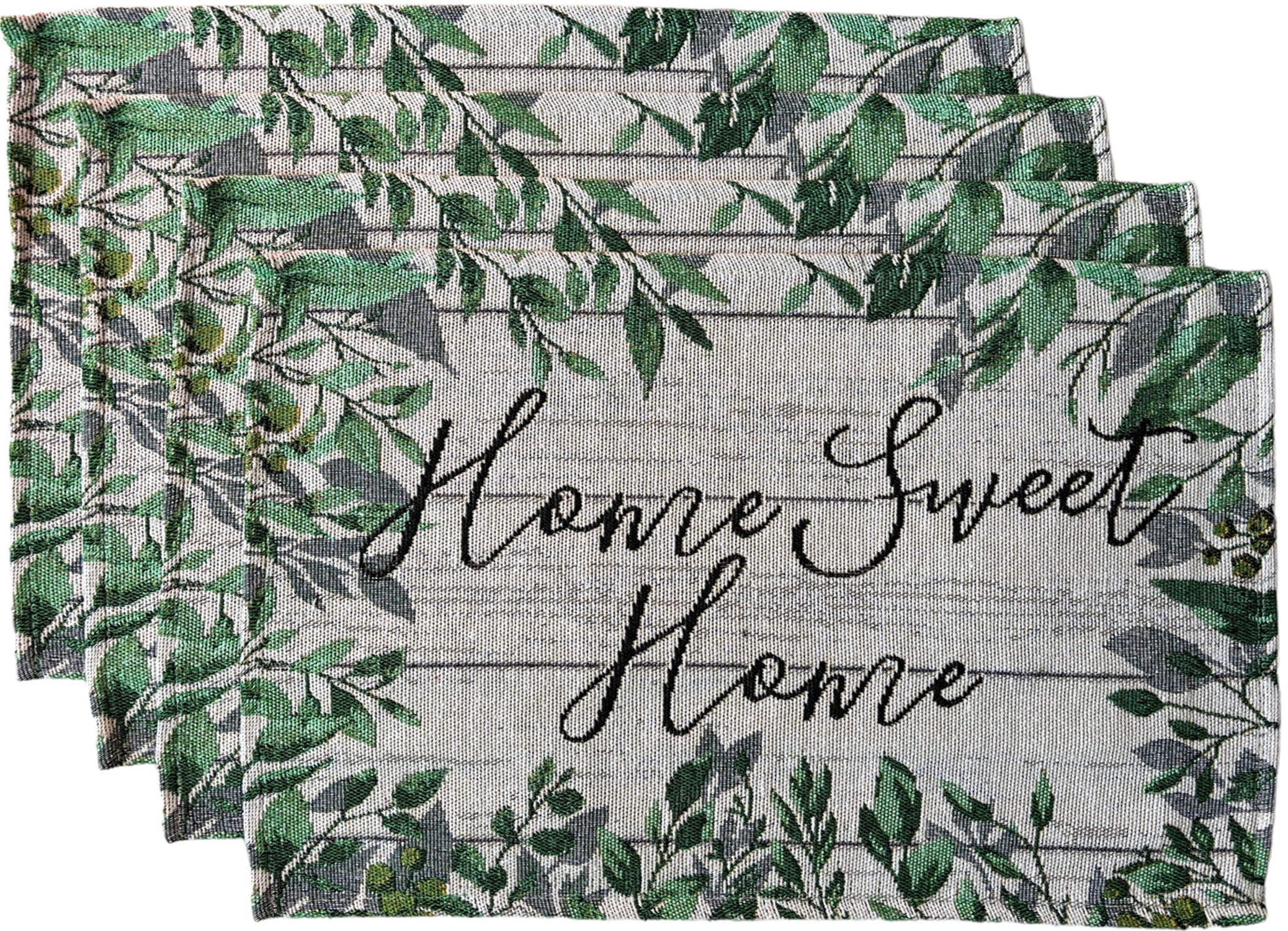 Set of 4, Green Leaf with Home Sweet Home Tapestry Placemats for ...