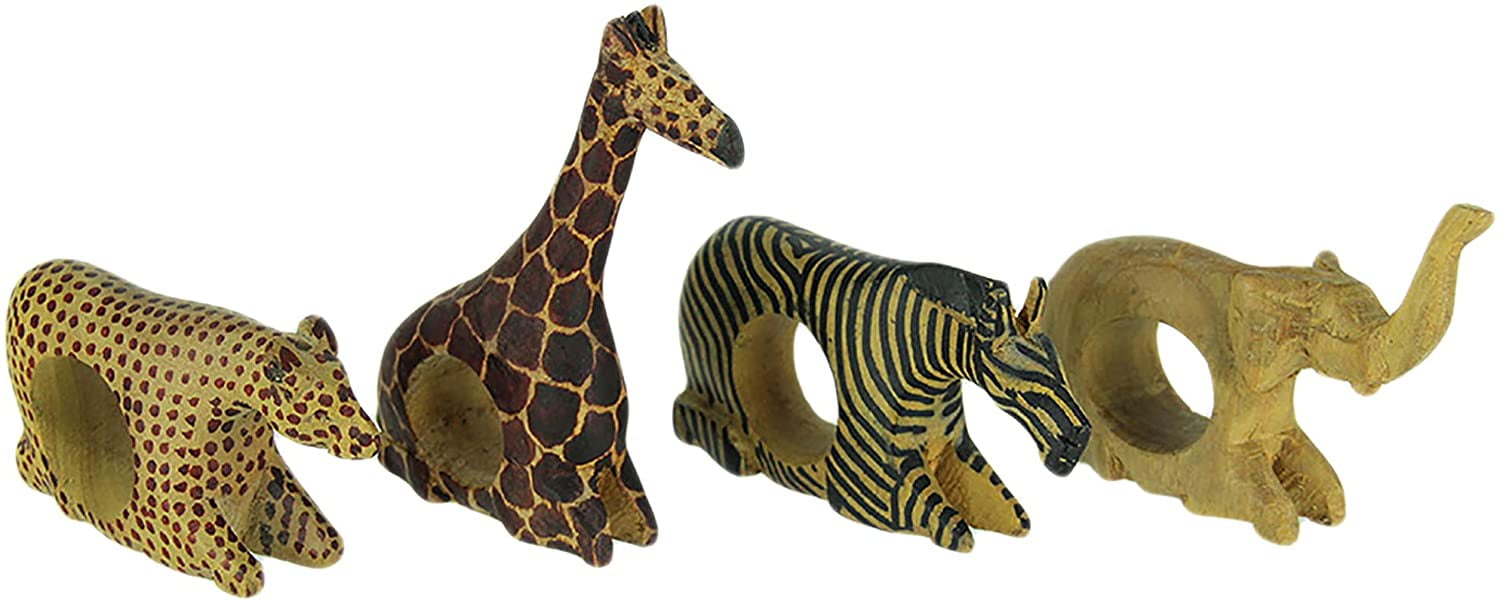 Set of 4 Hand Carved African Wild Animal Napkin Rings - Walmart.com