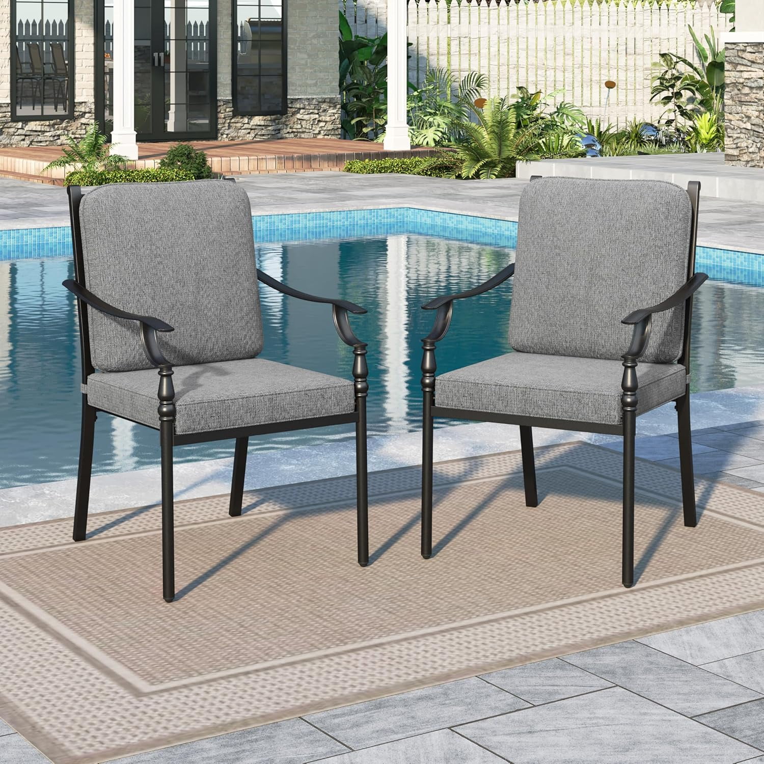Set of 4 Heavy Duty Outdoor Dining Chairs with Thickened Cushions ...