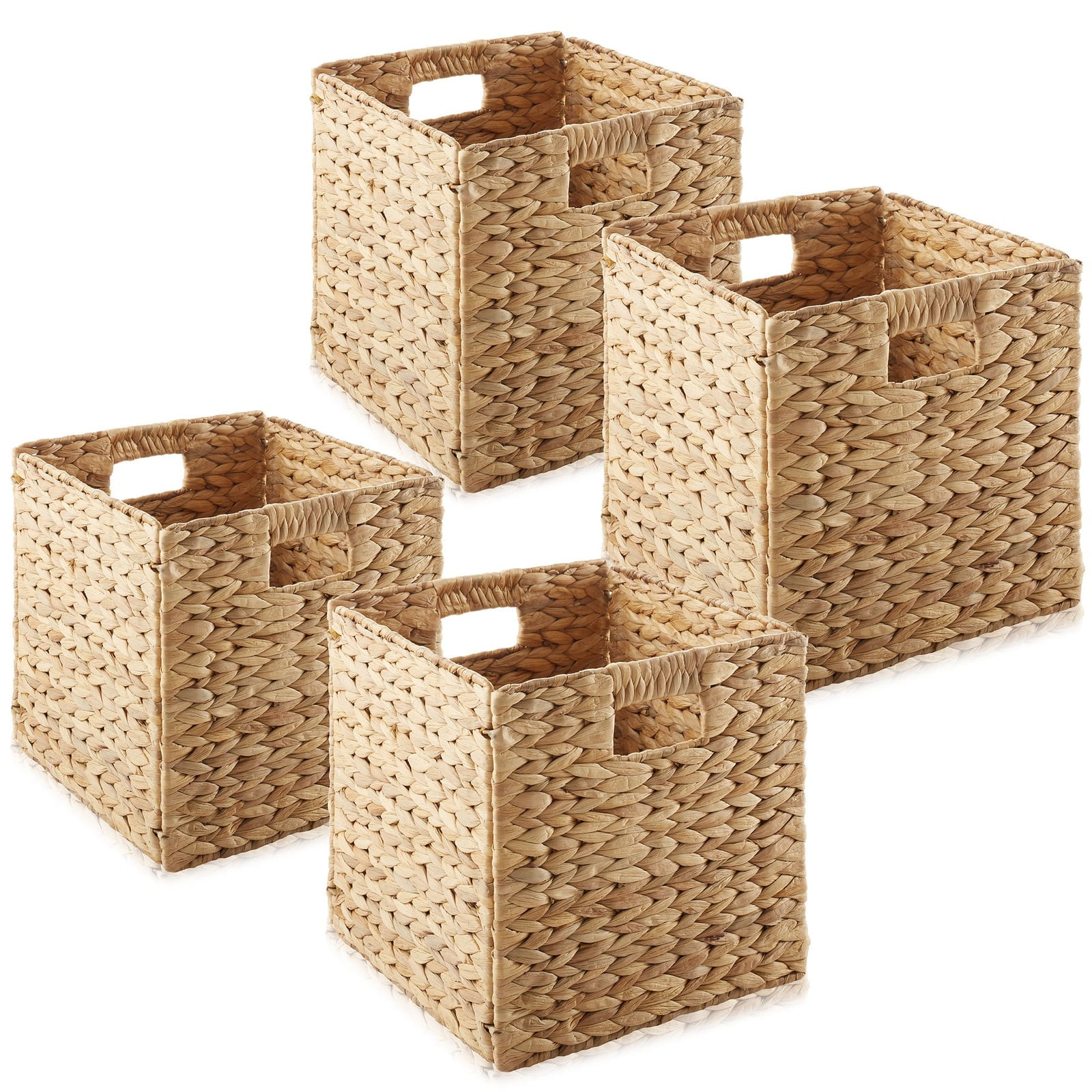 Set of 4 Hyacinth Storage Cubes, 10.5" Wicker Basket Bins for Shelves ...