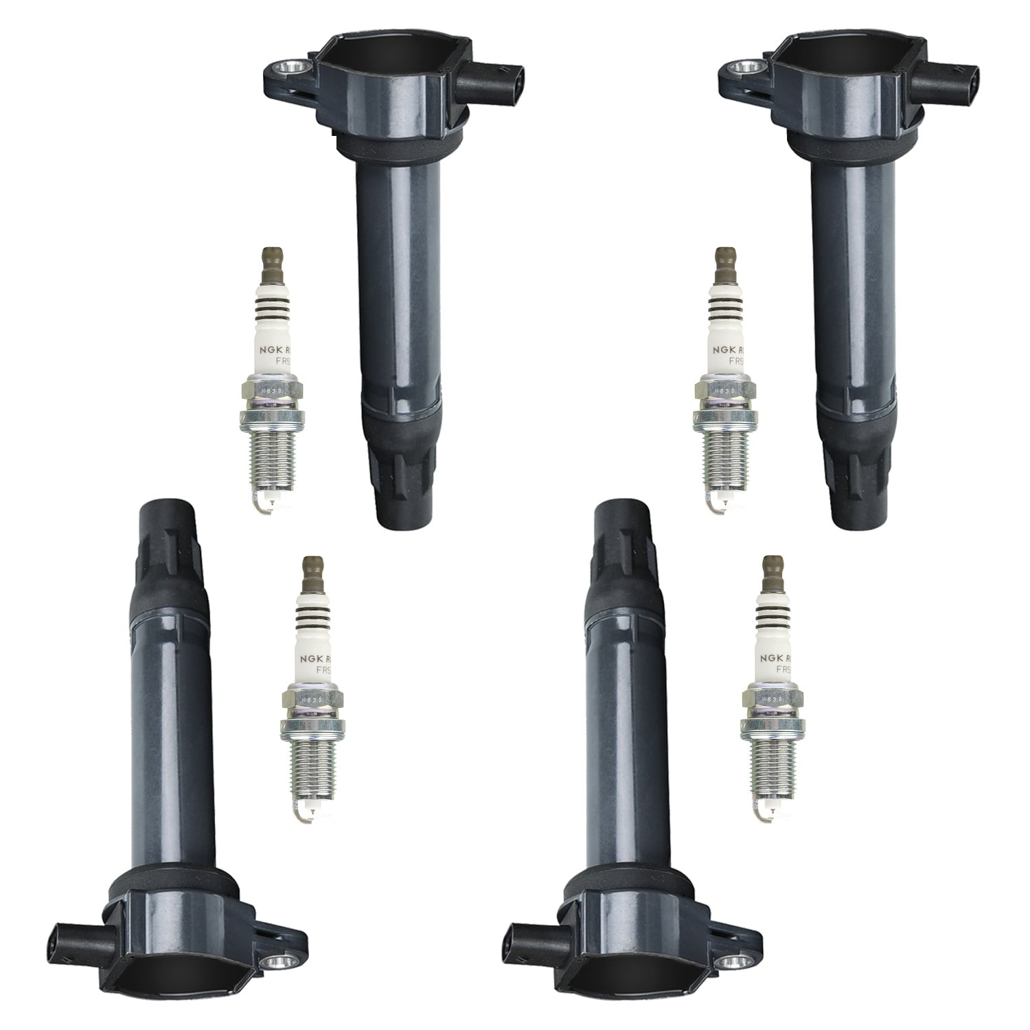 Set of 4 ISA Ignition Coils and NGK Ruthenium Spark Plug Compatible ...