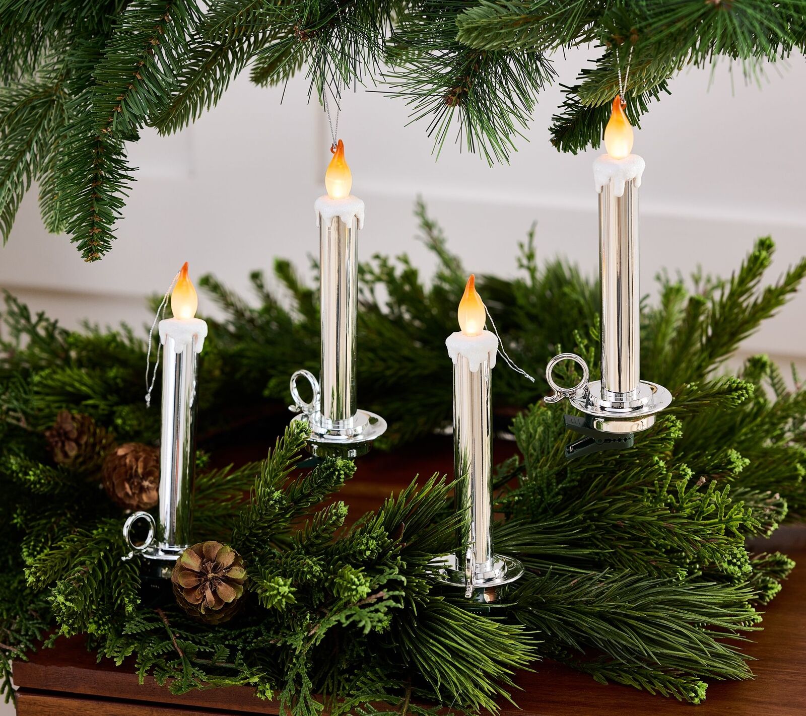 Set of 4 Illuminated 8" Clip-On Taper Candles by Valerie in Silver ...
