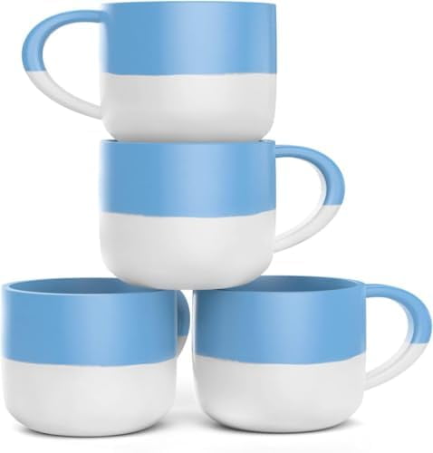 Set of 4 Jumbo 18oz Wide-mouth Soup & Cereal Ceramic Coffee Mugs (Blue ...