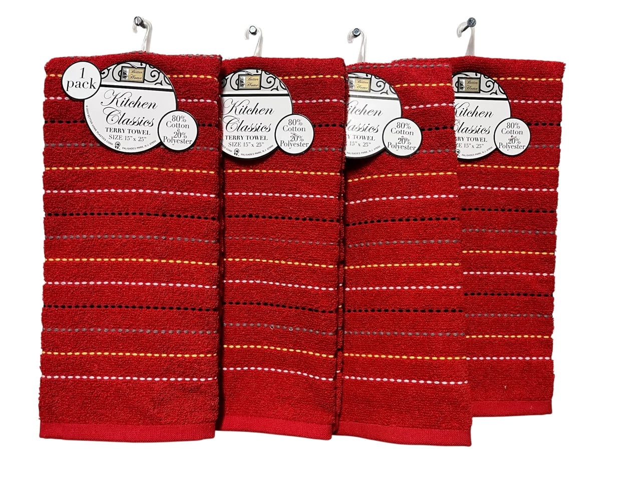 Set of 4 Kitchen Dish Towels, Tea Towels, Stripe Design, Red - Walmart.com
