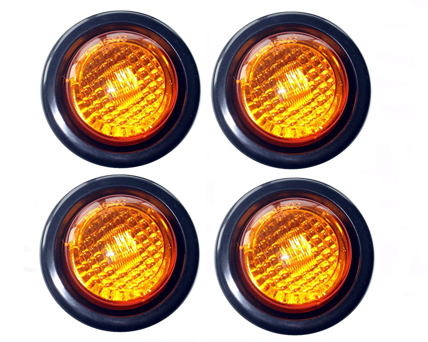 Set of 4 LED 2" Round Clearance/Side Marker Light Kit Amaber with Light ...