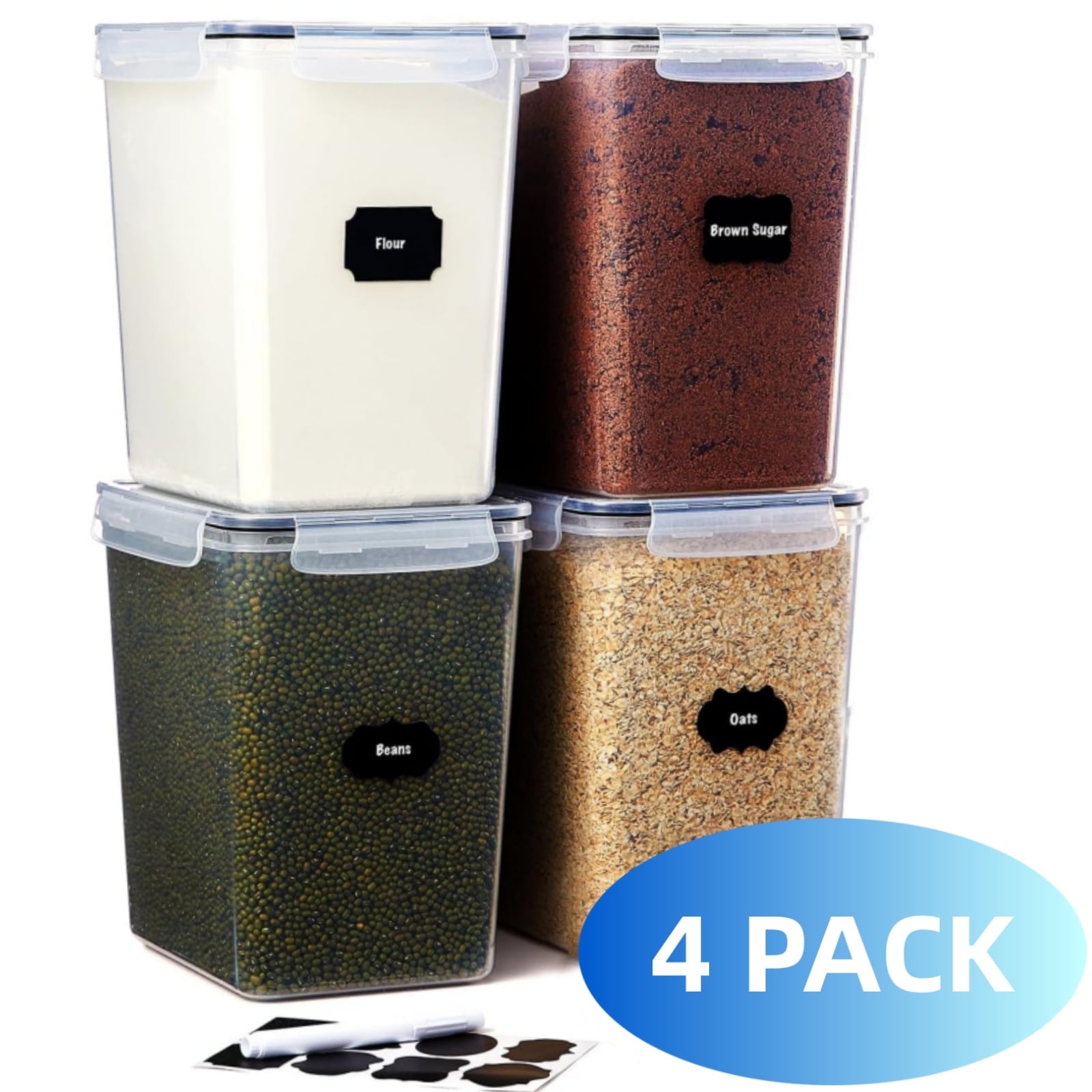 Set of 4 Large Cereal & Dry Food Storage Containers BPA-Free Plastic ...