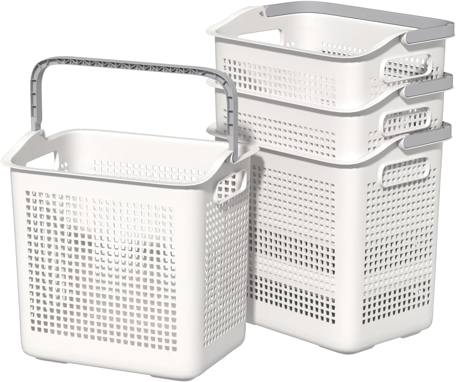 Set of 4 Large Hampers for Laundry with Handles, Plastic Laundry ...