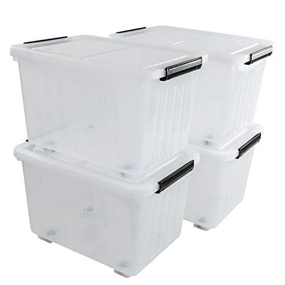 Set of 4 Large Plastic Storage Box with Lid, 30 L Latching Storage Box ...