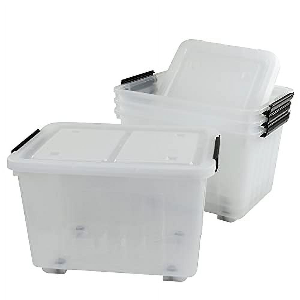 Set of 4 Large Plastic Storage Box with Lid, 30 L Latching Storage Box ...