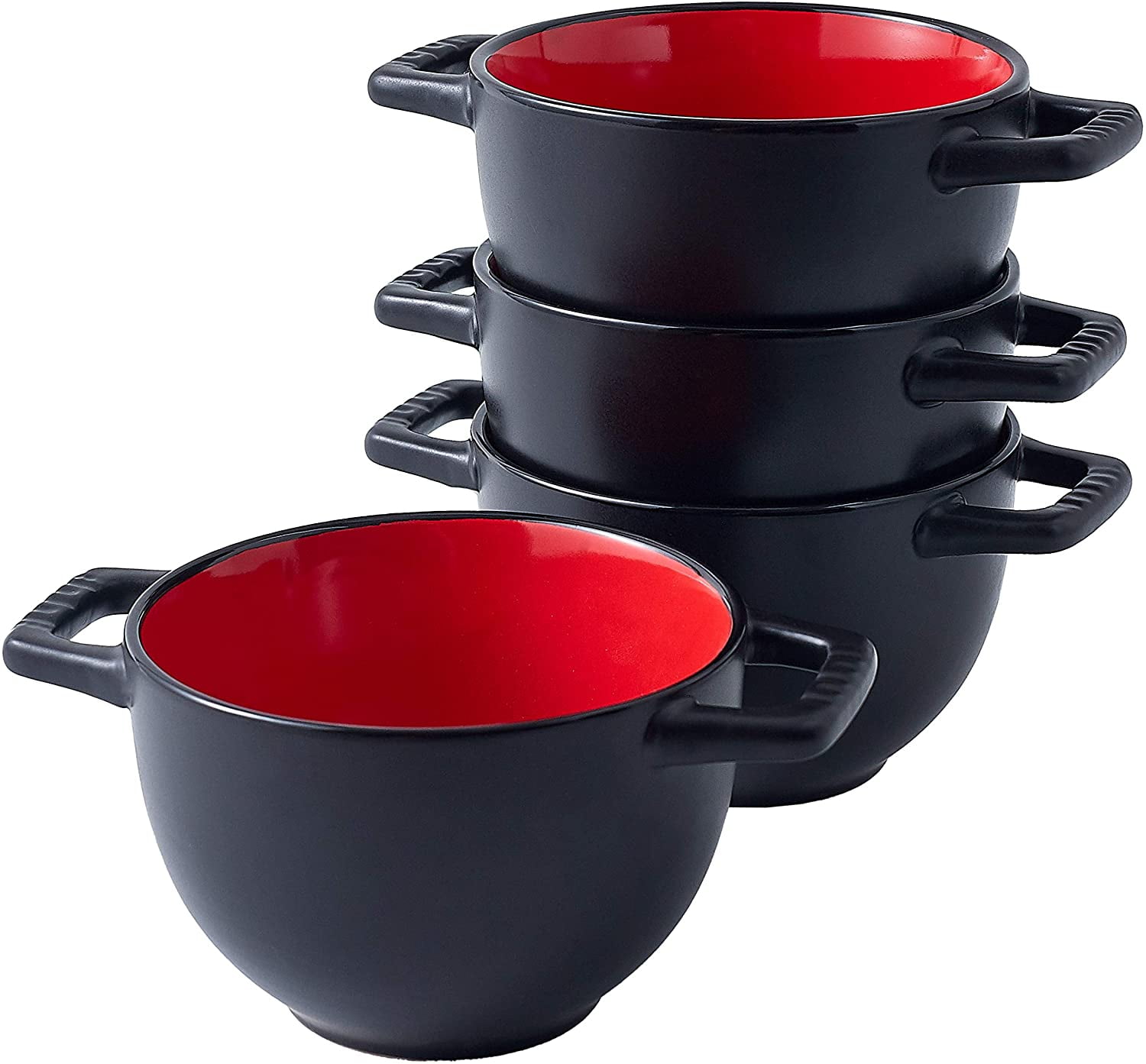 Ceramic Set of 4 Large Soup Crocks with Double Handles, 24-ounce ...